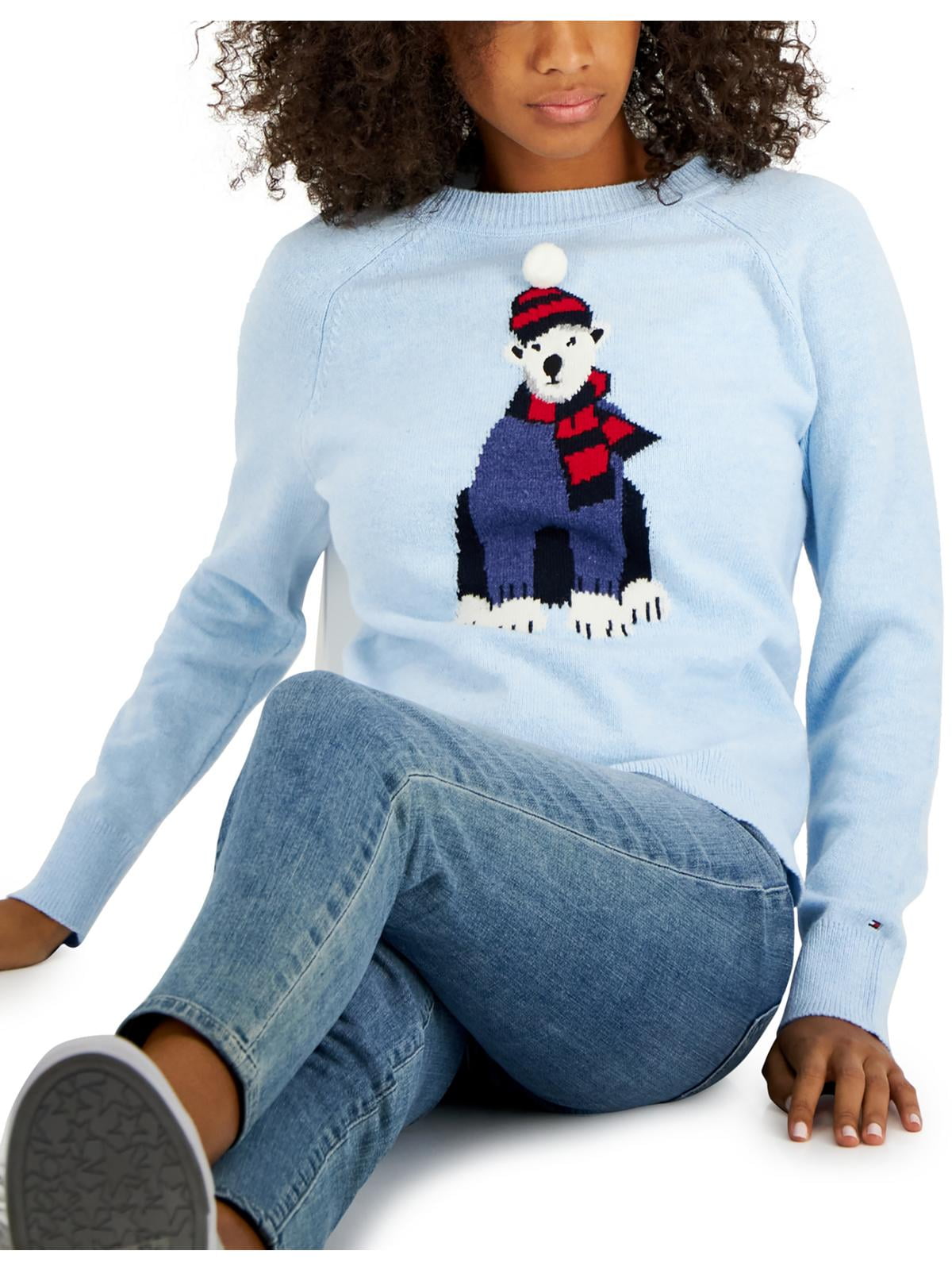 Tommy Hilfiger Womens Polar Bear Graphic Sweater Chambray Heather S ...