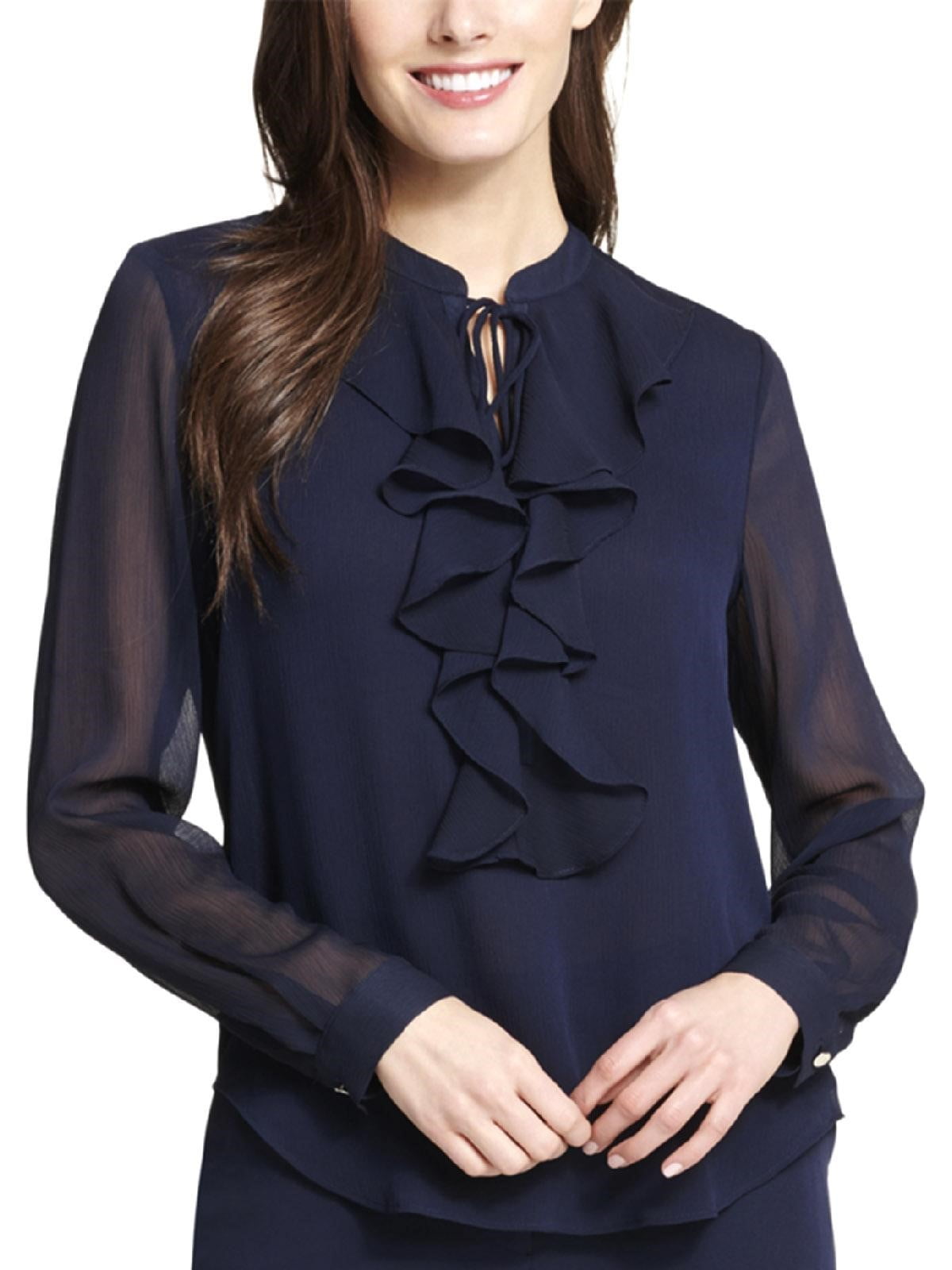 Tommy Hilfiger Womens Ruffled Front Long Sleeves Pullover Top - Walmart.com