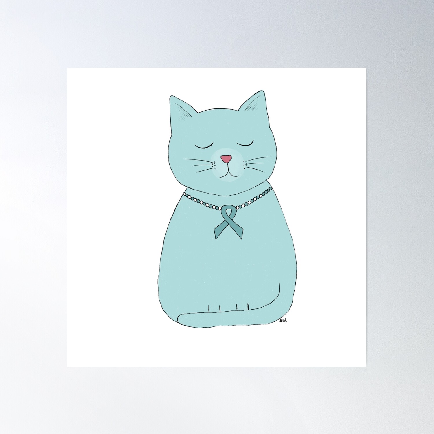 Tommy The Cat - Teal Awareness Ribbon Poster Wall Art, Modern Wall ...