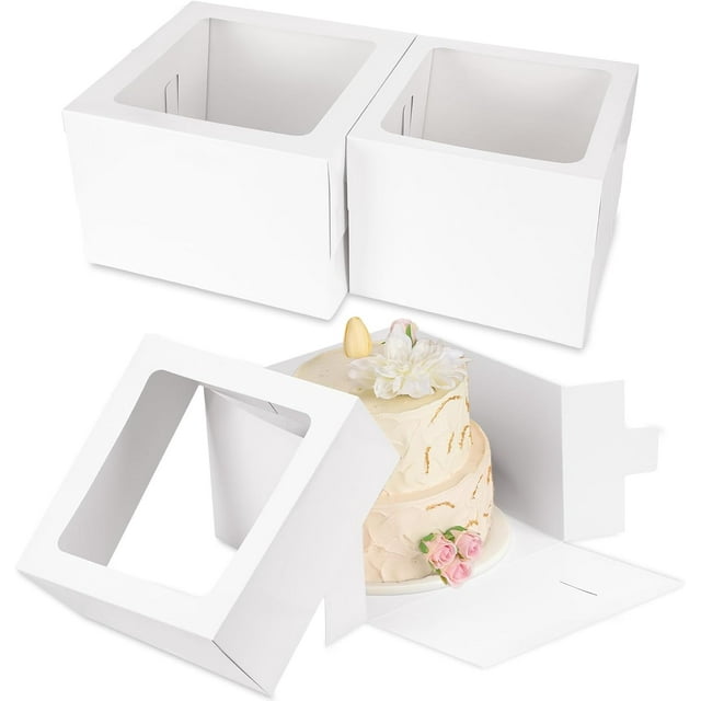 Tomnk 12pcs Cake Boxes in 2 Sizes, 10x10x8 12x12x8 Inches White Bakery ...