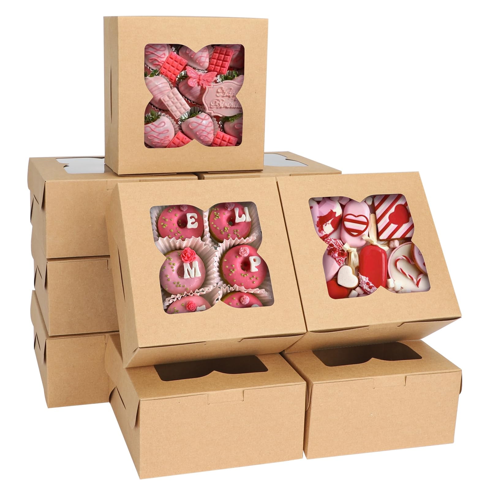 Tomnk 36pcs Cookie Boxes, 6x6x3inch Brown Bakery Boxes, Treat Boxes ...