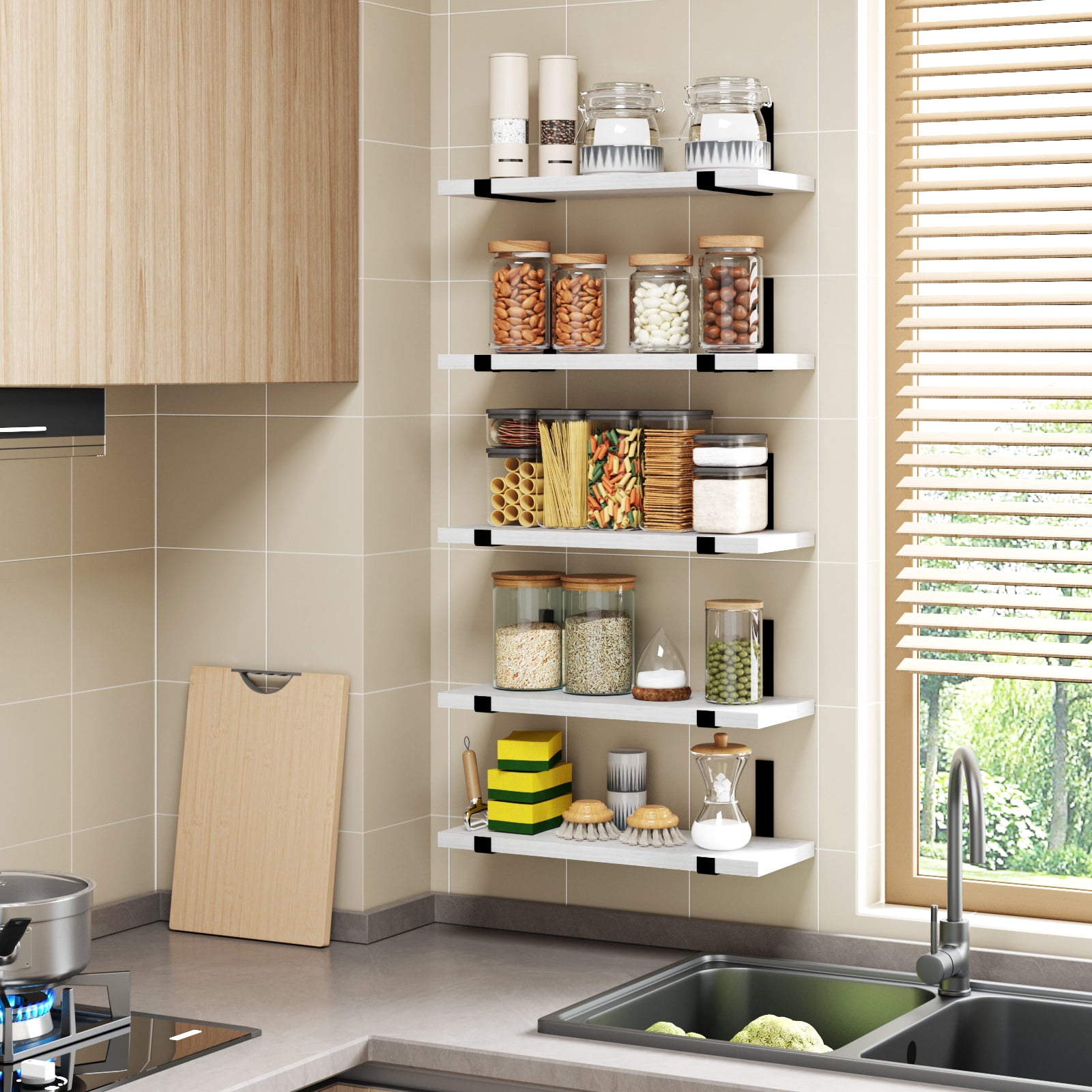 Tomnk 4.7 x 15.7 Inches White Floating Shelf Set of 5, Wall Mounted ...