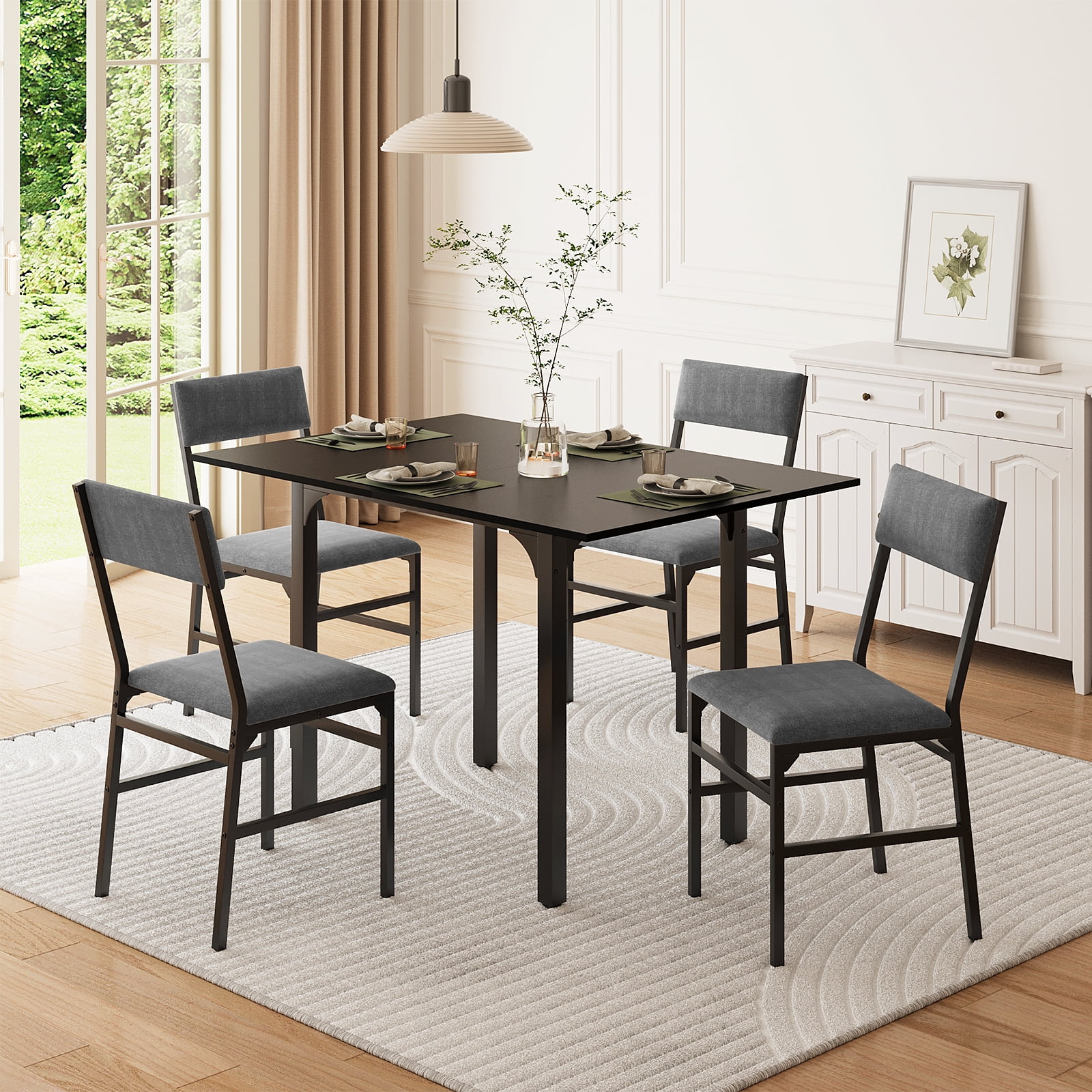 Tomnk 47" Extendable Kitchen Table Set for 4 , 5-Piece Small Dining ...