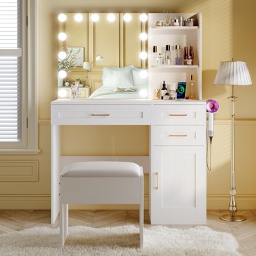 Raffle Pinker Makeup Vanity Desk Dressing Table with 4 Drawers,Storage ...