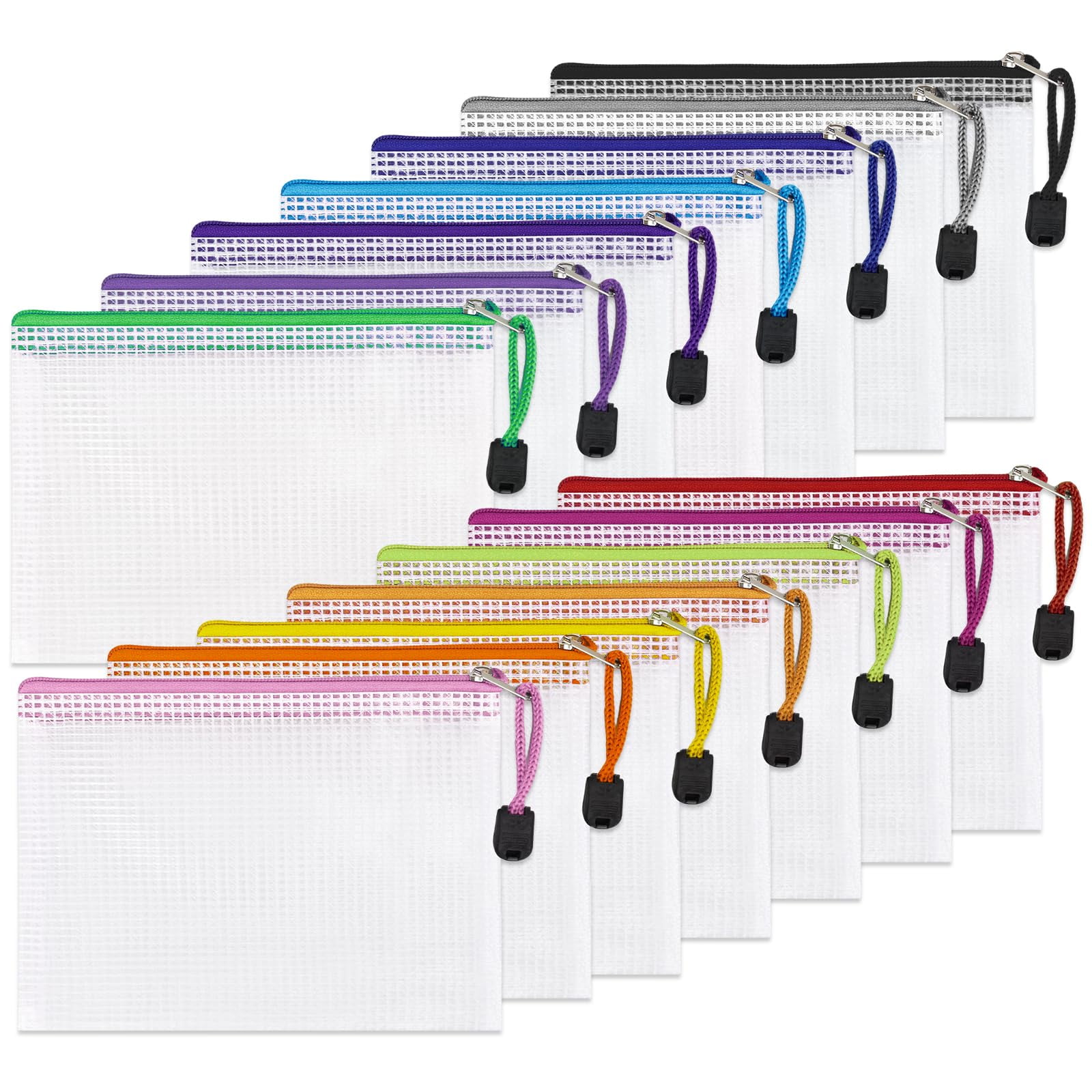Tomnk Woo 14pcs A6 Mesh Zipper Bags, 6.5x4.7”, Multi-Color Storage for ...