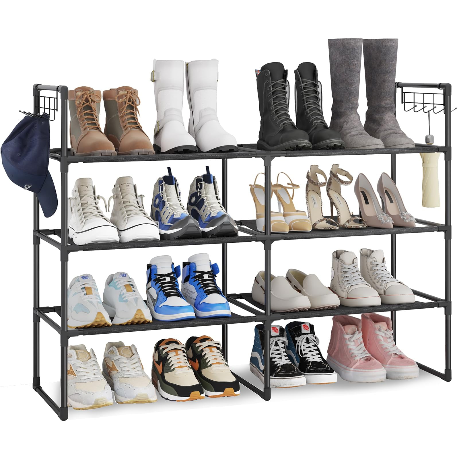 Tomnk Woo 16-20 Pairs Shoe Rack for Closet with 2 Hooks, 4 Tiers, Metal ...