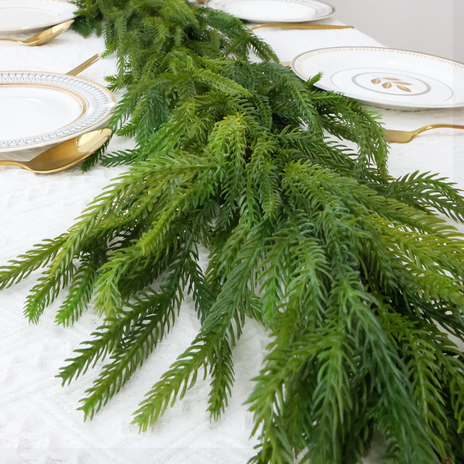 Tomnk Woo 2pcs Norfolk Pine Garlands, Real Touch Greenery, 9ft for ...