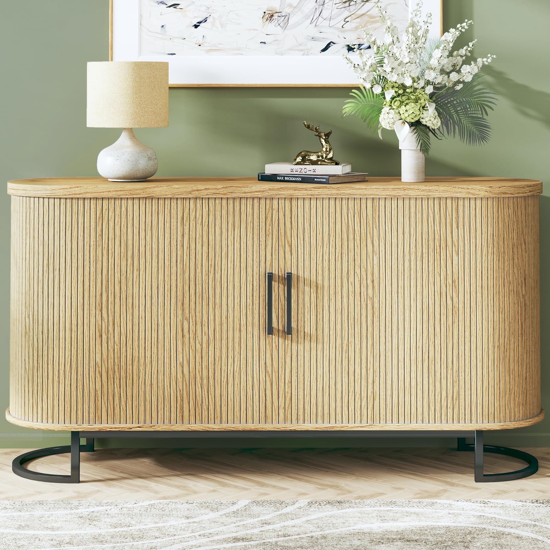 Tomnk Woo 54.3" Buffet Cabinet with Storage, Tambour Doors, Adjustable ...