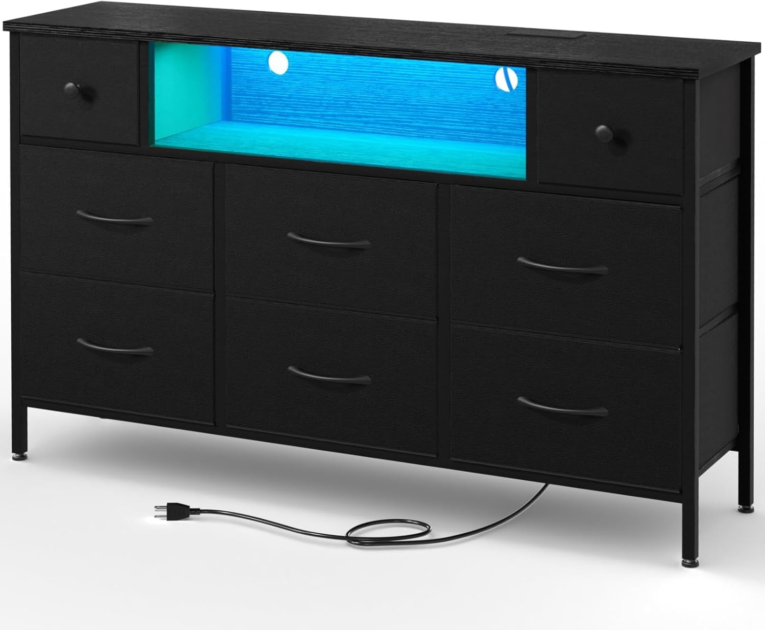 Tomnk woo Dresser for Bedroom with Power Outlets and LED Lights, Black ...