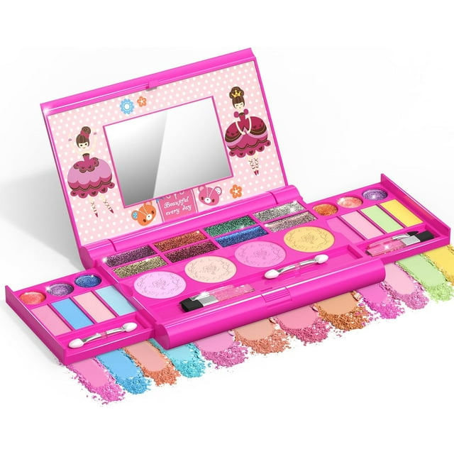 Tomons Kids Makeup Kit for Girl Washable Makeup Kit, Fold Out Makeup ...