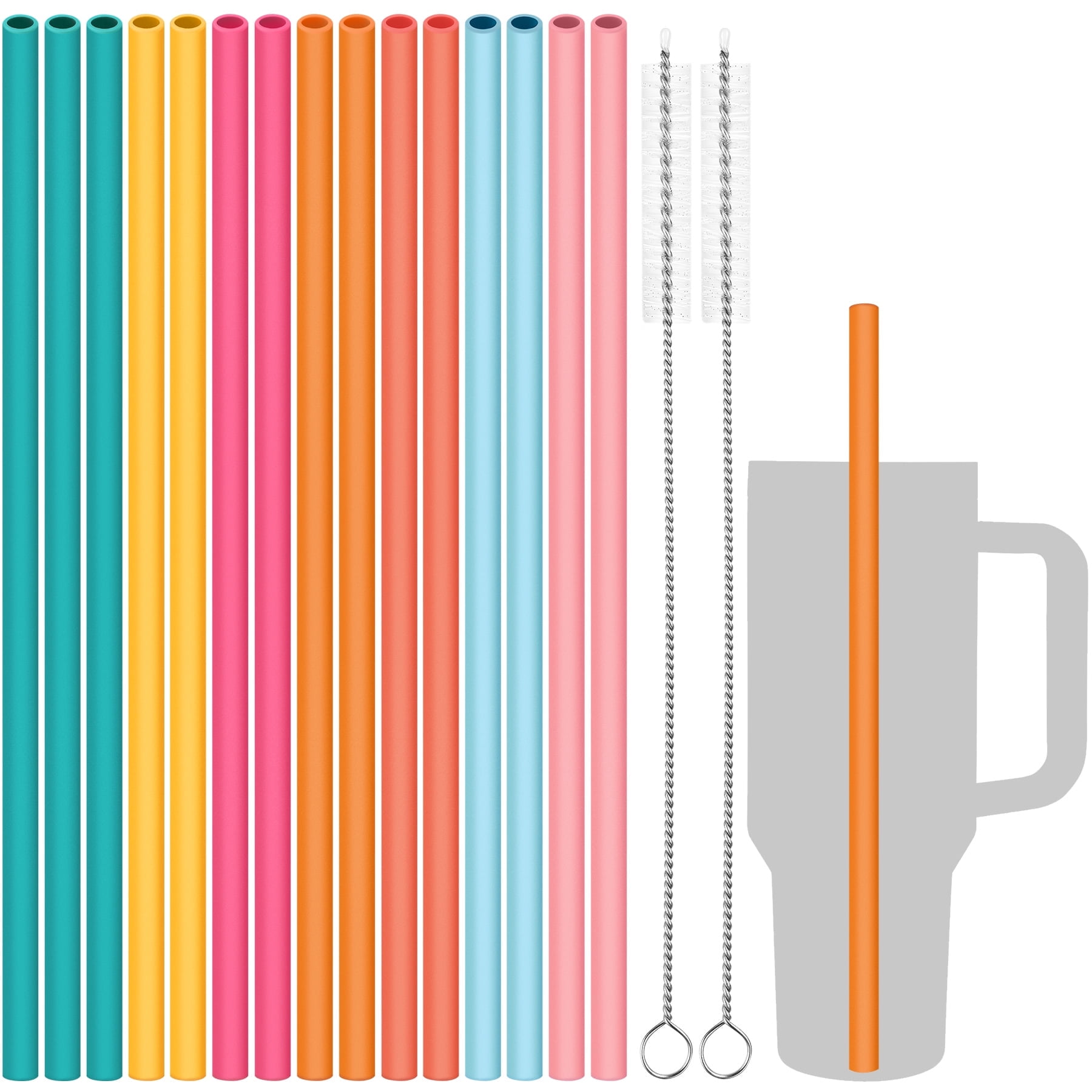 Tomorotec 15-Pack 12" Reusable Silicone Drinking Straws Fit for Stanley ...