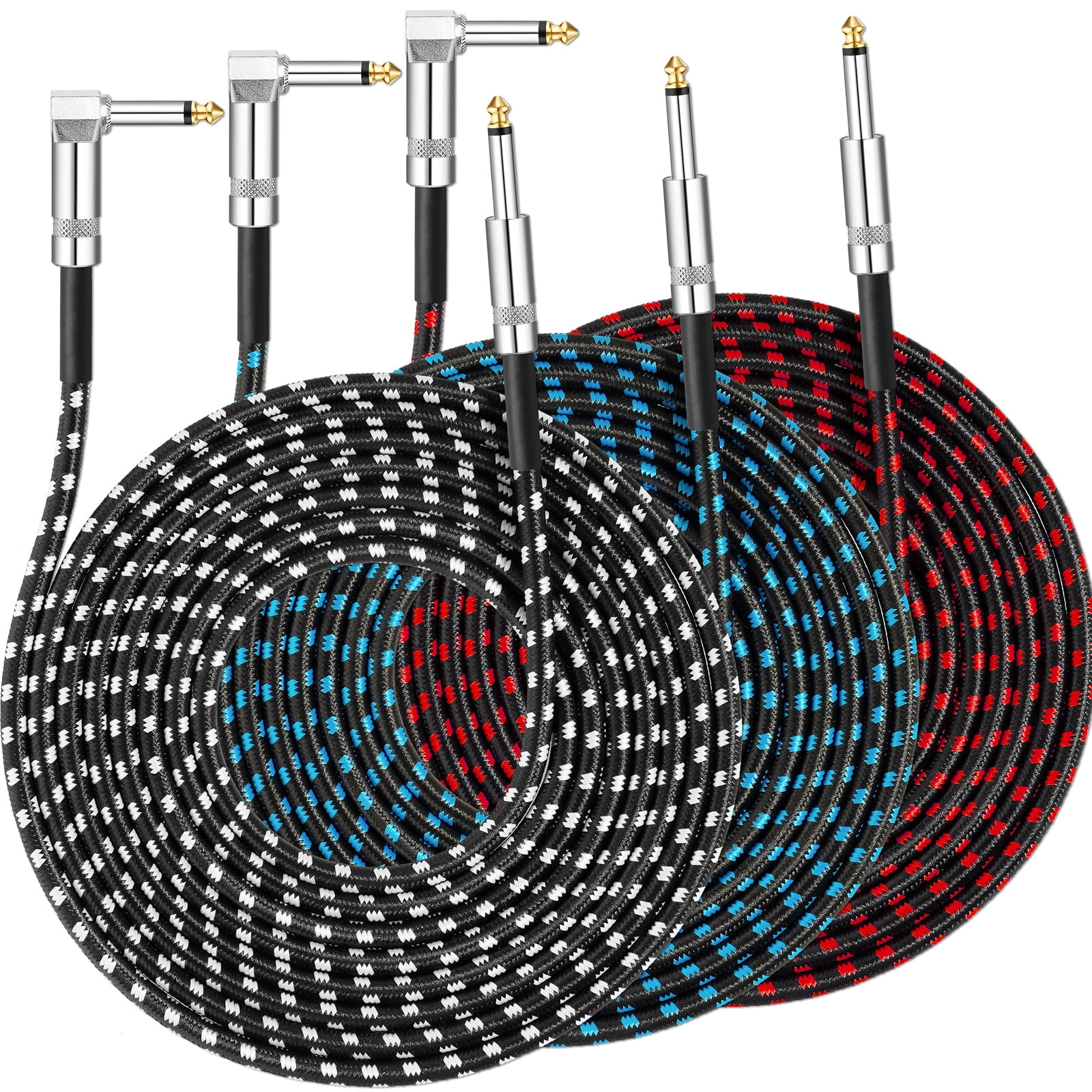 Tomorotec 3-Pack 10ft Braided Guitar Cables for Electric Guitar, Bass ...