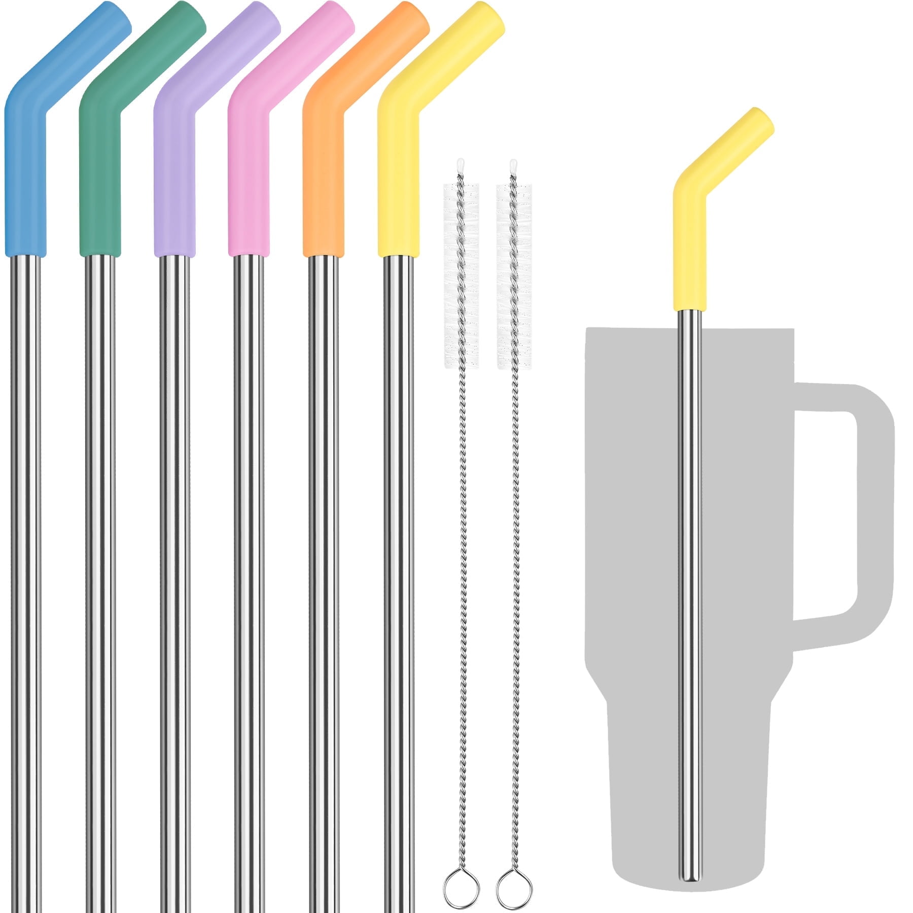 Tomorotec 6-Pack Macaron Colors Silicone Tip Stainless Steel Straws Fit ...