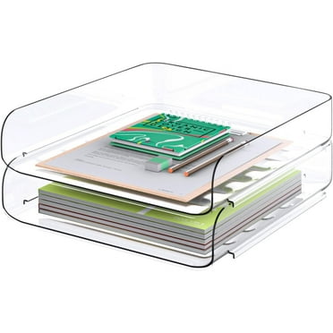 4 Pack Clear Stackable Desk Organizer with File Bags - Document Holder ...