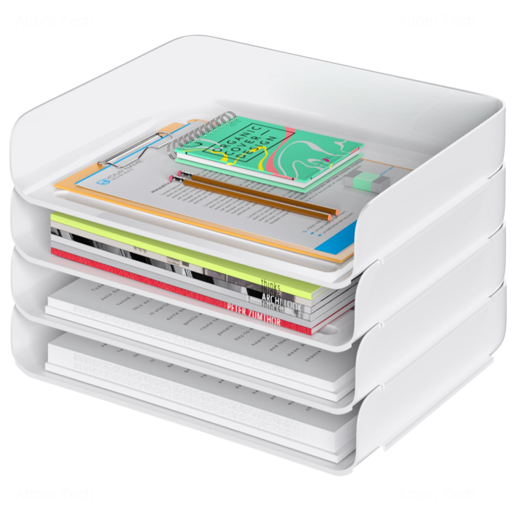 Tomorotec Desk Letter Tray Set, A4 Size White Stackable Document ...