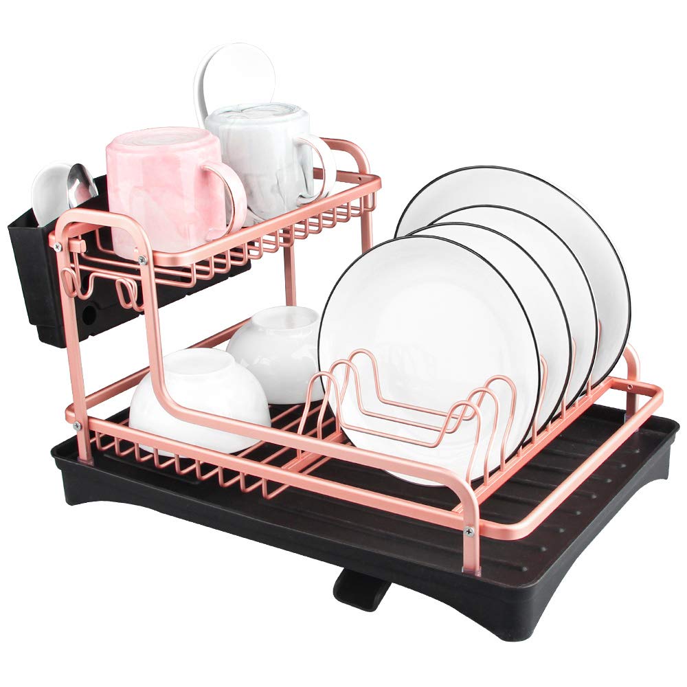 Tomorotec Never Rust Aluminum Dish Rack and Drain Board with Utensil ...