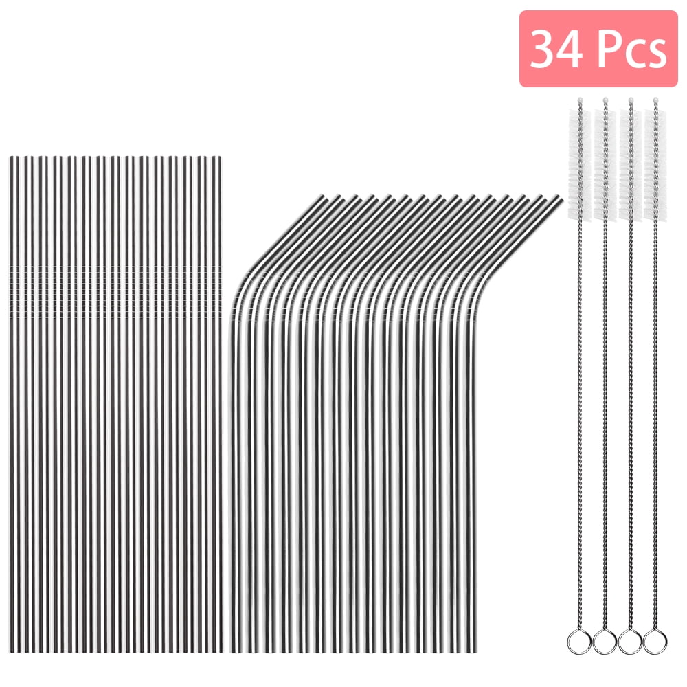 Tomorotec Reusable Stainless Steel Metal Straws 30 Pack Set with 15 ...