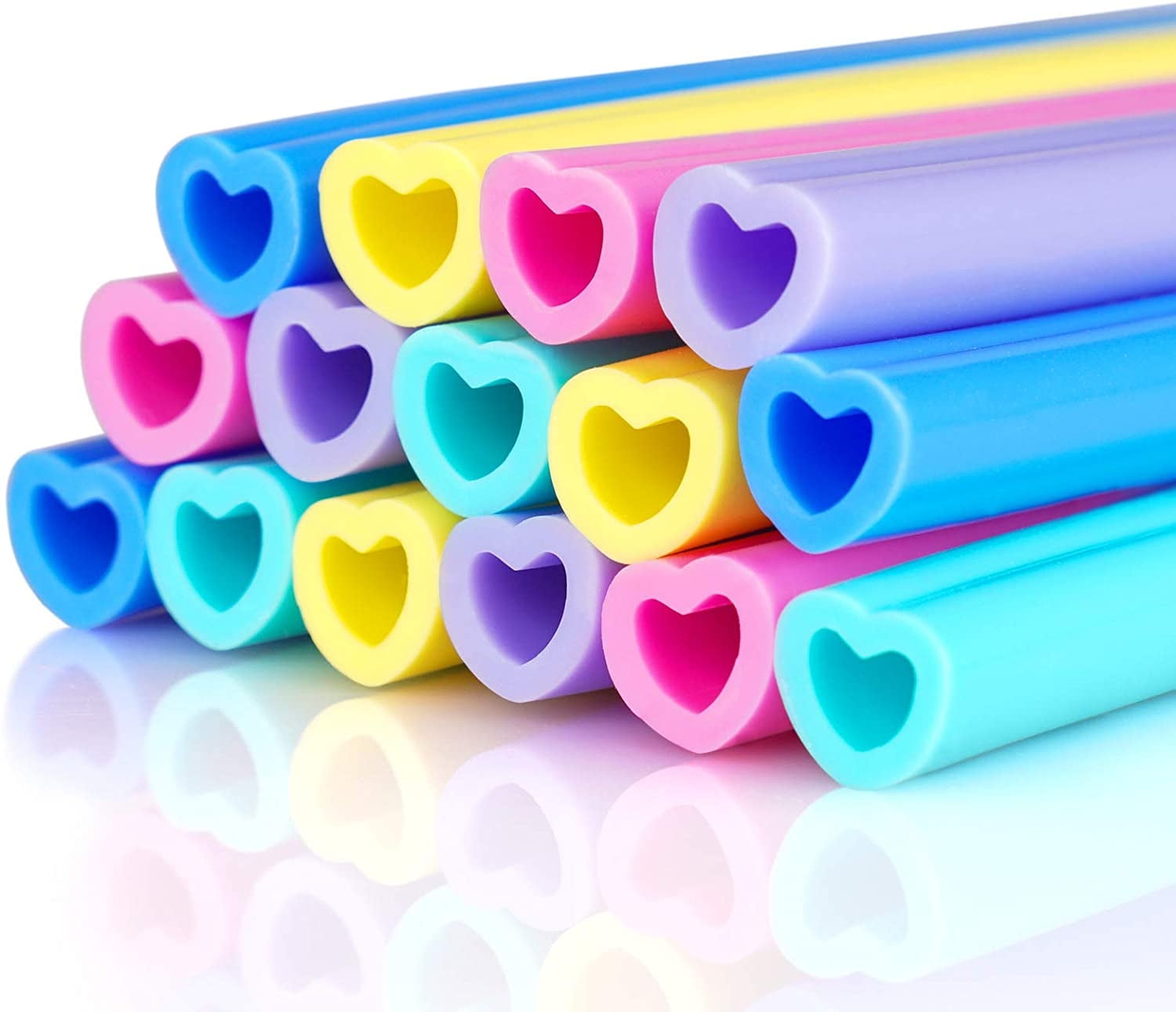 Tomorotec Reusable Silicone Drinking Straws 15PCS Heart Shaped 10 in ...