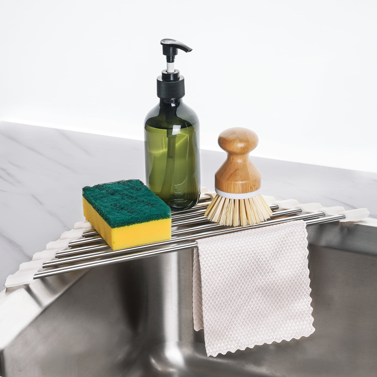 Tomorotec Triangle Roll-Up Dish Drying Rack for Sink Corner Small ...