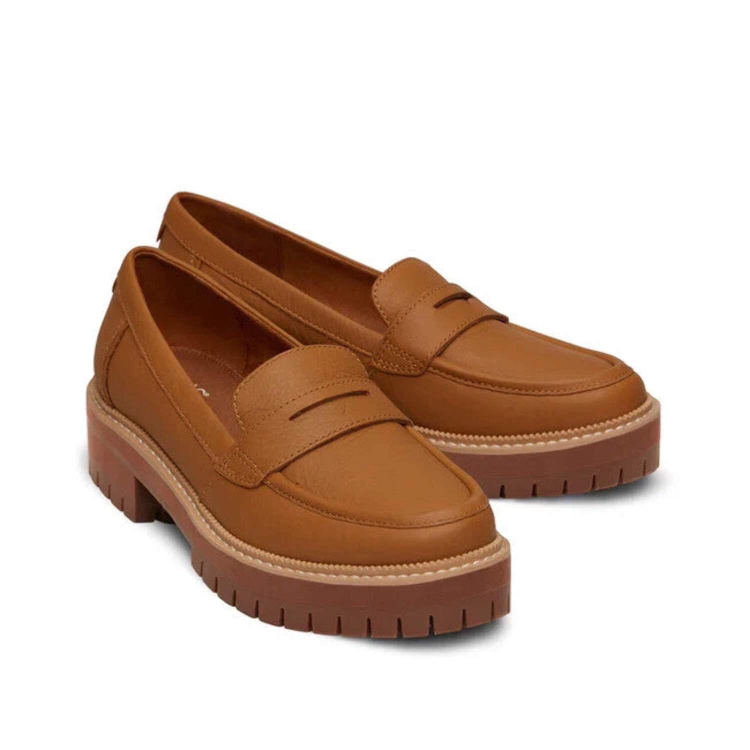 Toms Cara 10020214 Loafer Women's 7.5 Tan Leather Slip-On Platform ...