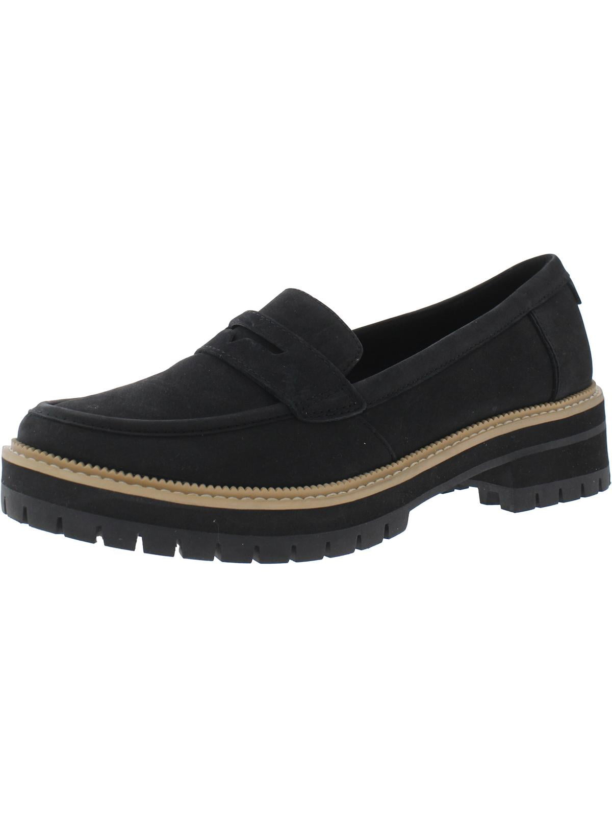 Toms Cara Penny Loafer Womens 8.5M Black Leather Lug Sole Moc Toe Slip ...