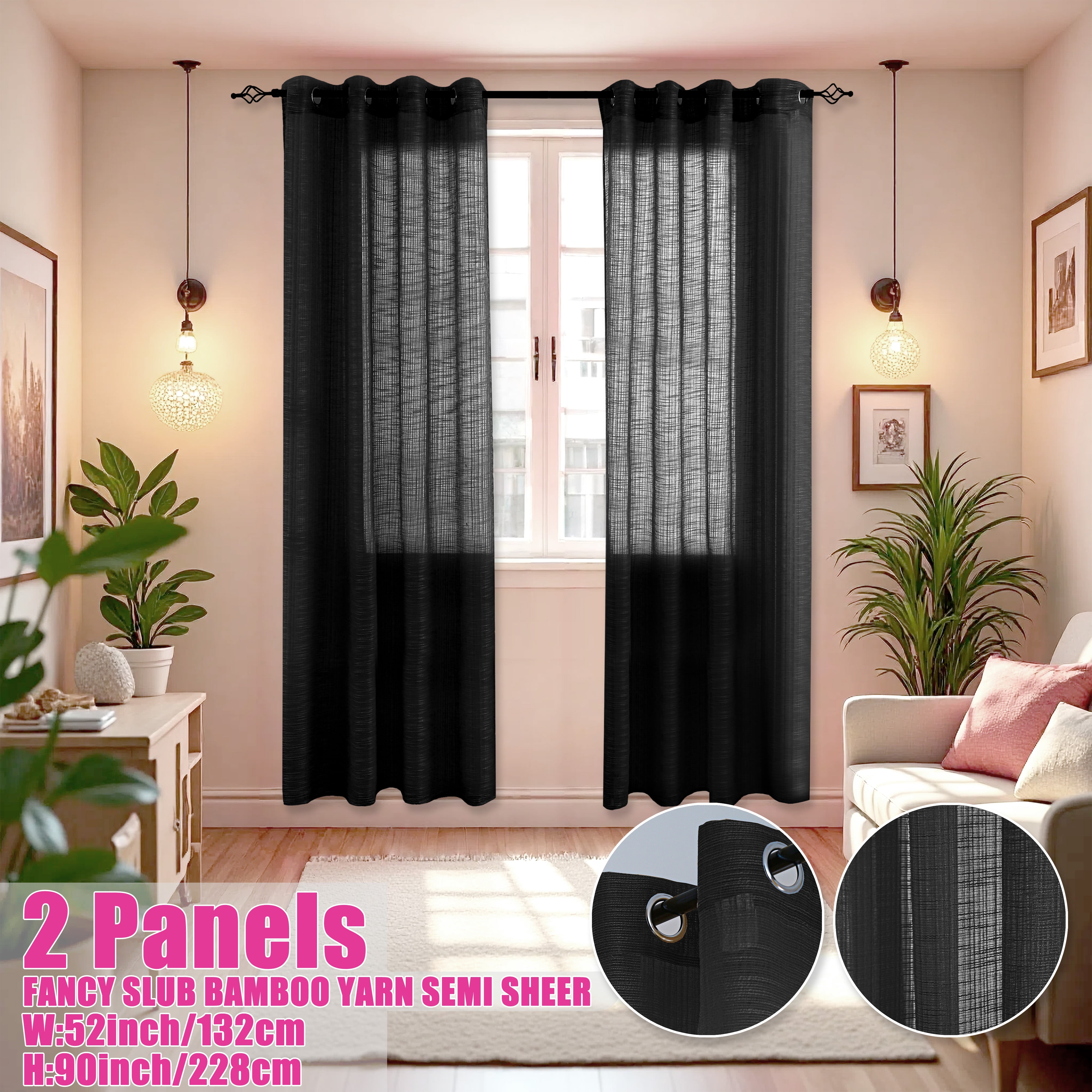 Ton‘y's Collection 4 Panels Fancy Slub Bamboo Solid Color Sheer Window ...