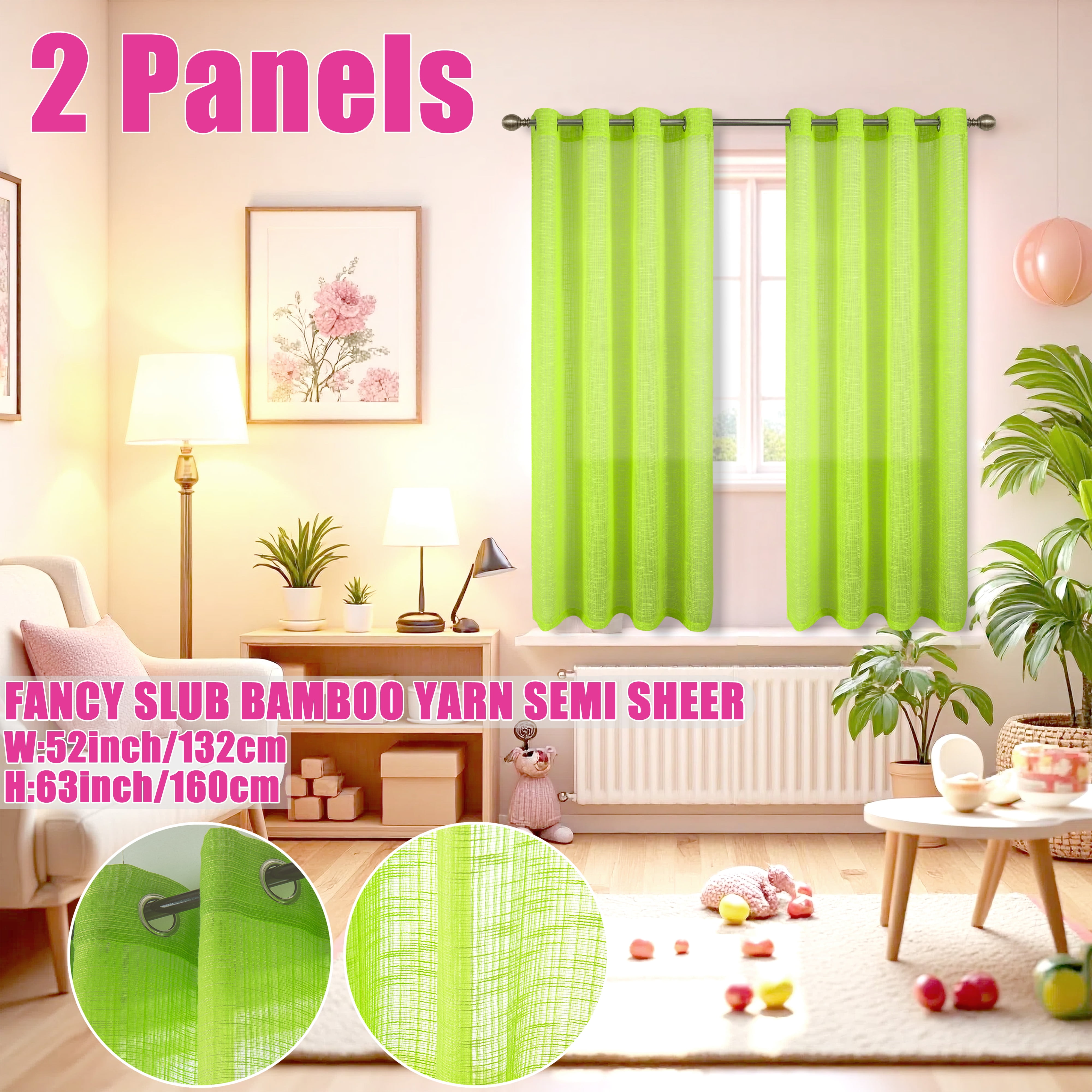 Ton‘y's Collection 4 Panels Fancy Slub Bamboo Solid Color Sheer Window ...