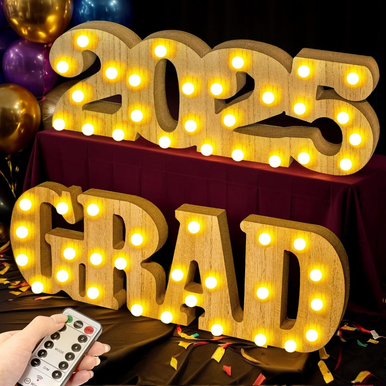TonJin 2025 Graduation Party Decorations, 2 Wooden LED Long Marquee ...