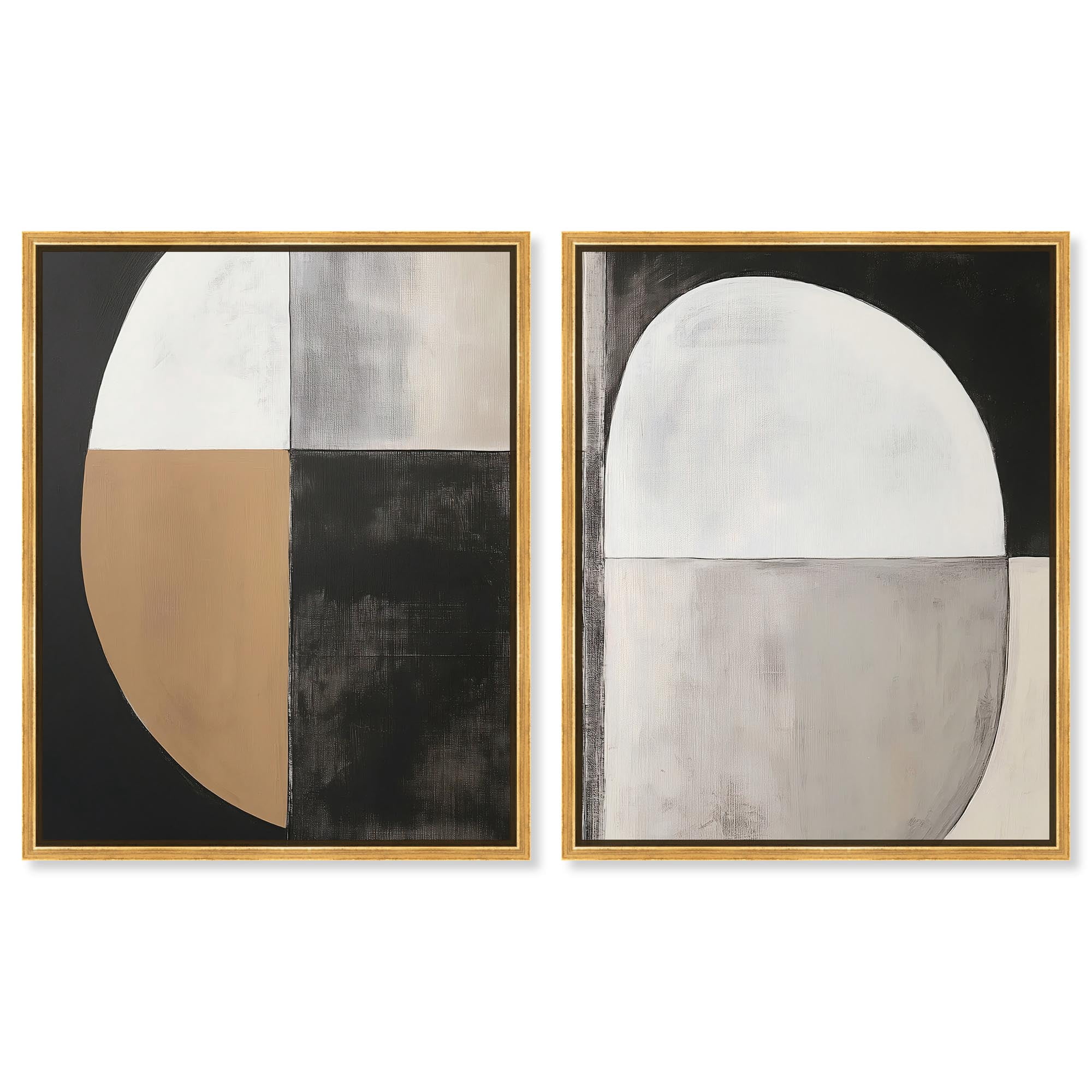 Tonal Rhythm Canvas Set of 2 Geometric Abstract Art by Art Remedy, Gold ...