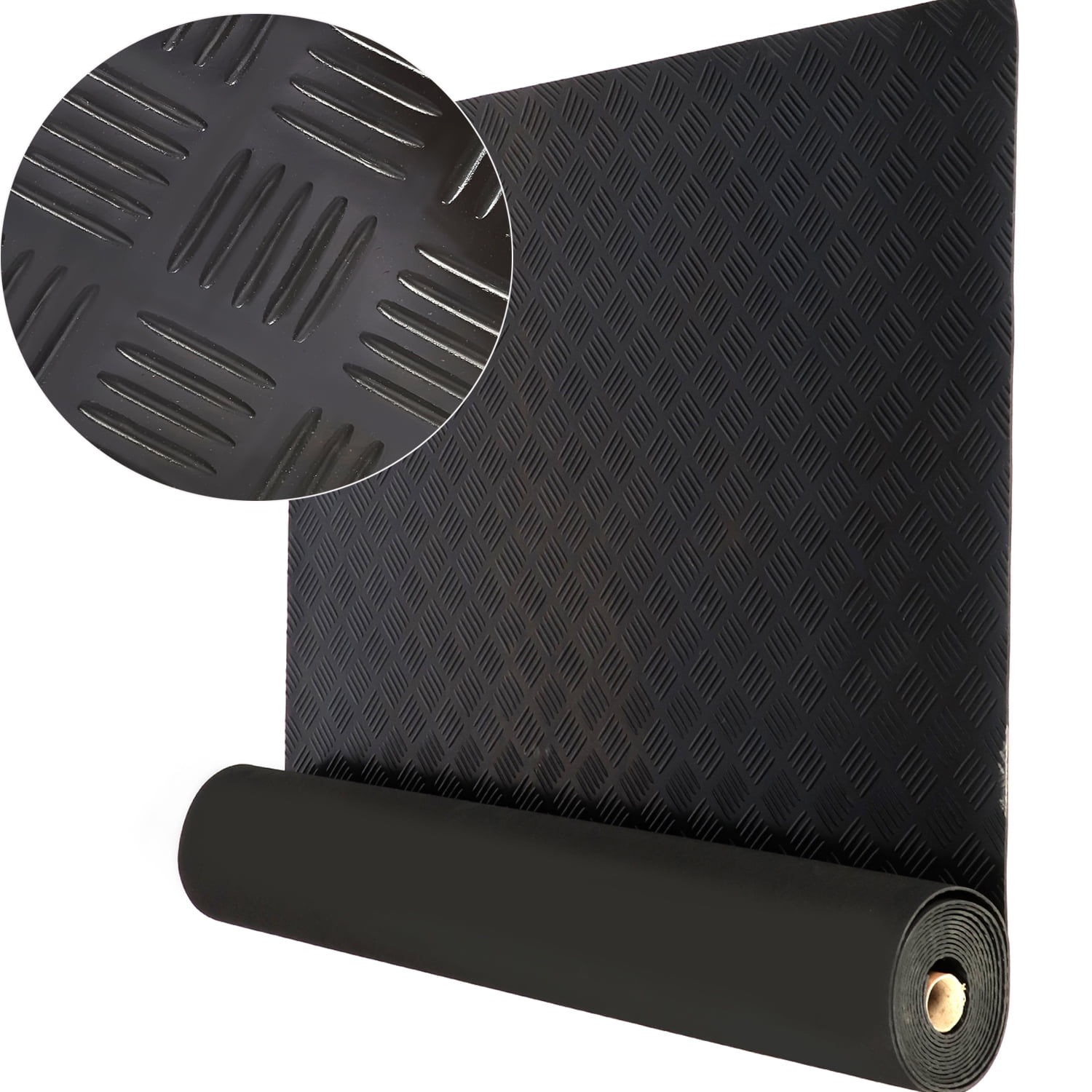 Tonchean 16.4ft x 3.28ft Heavy Duty Garage Floor Mat Rolls, 5 Bar Rubber Matting Anti-Slip ...