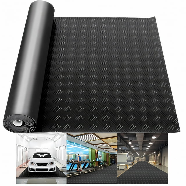 Tonchean 16.4ft x 3.3ft Heavy Duty Garage Floor Mat Rolls, 5 Bar Rubber Matting Anti-Slip Garage ...
