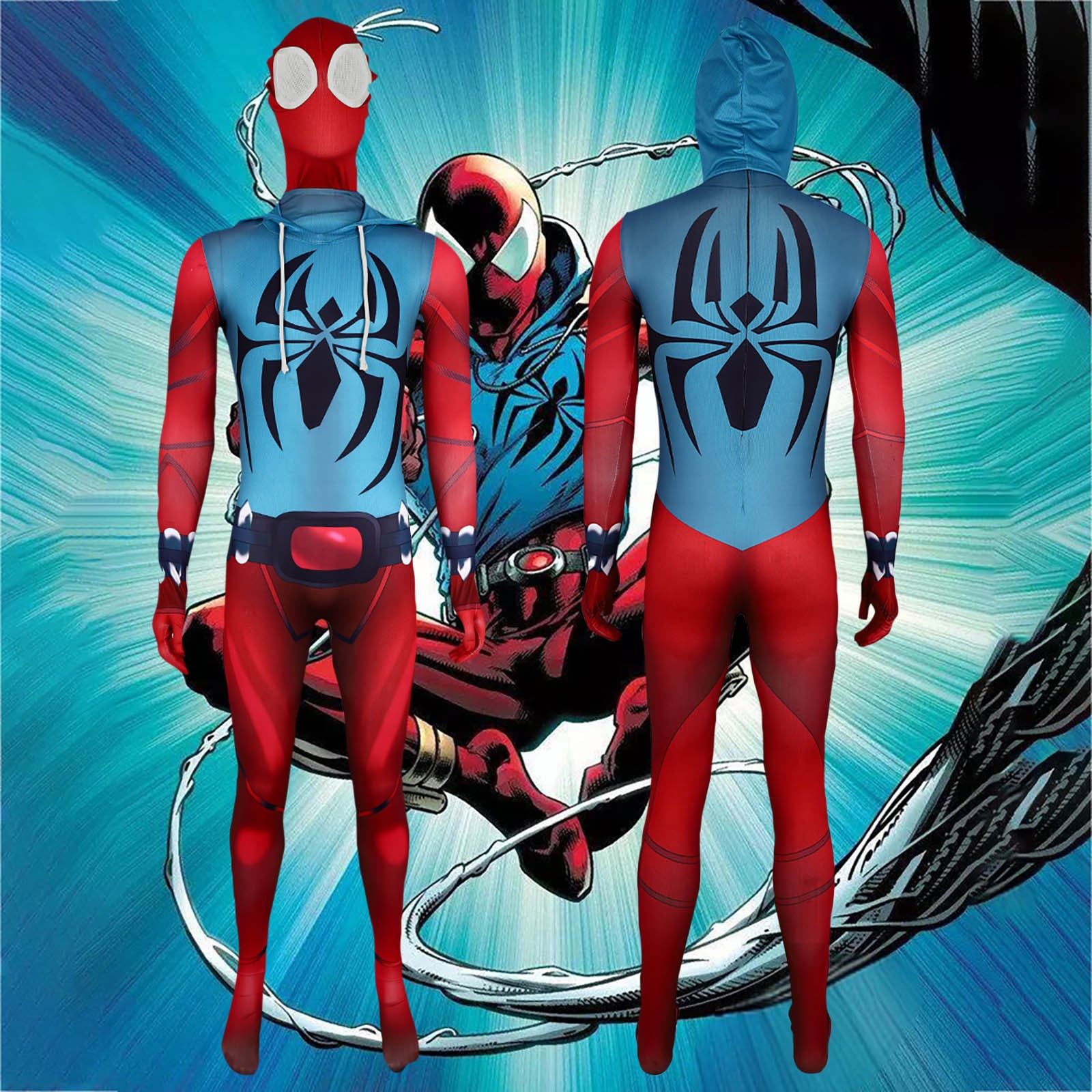 Tondswi Men's Superhero Spider Costume Cosplay Bodysuit Jumpsuit Onesie ...