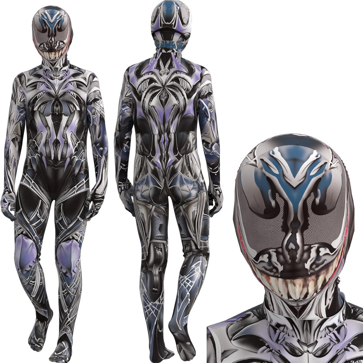 Tondswi Men's Superhero Venom Costume Cosplay Bodysuit Jumpsuit Onesie ...
