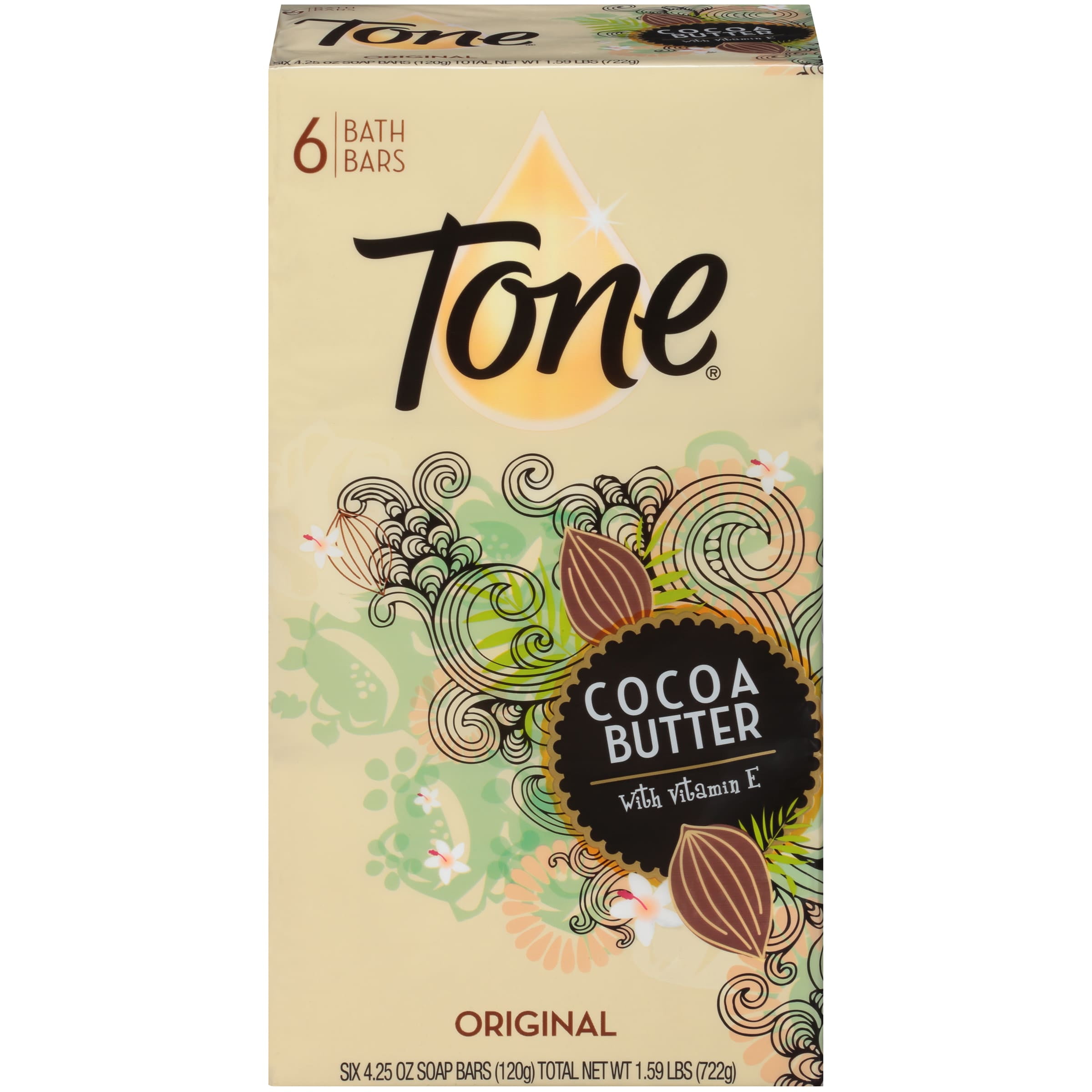 Tone Bath Bar Soap, Cocoa Butter, Moisturizing Lather, 4.25 oz, 6 Bars ...