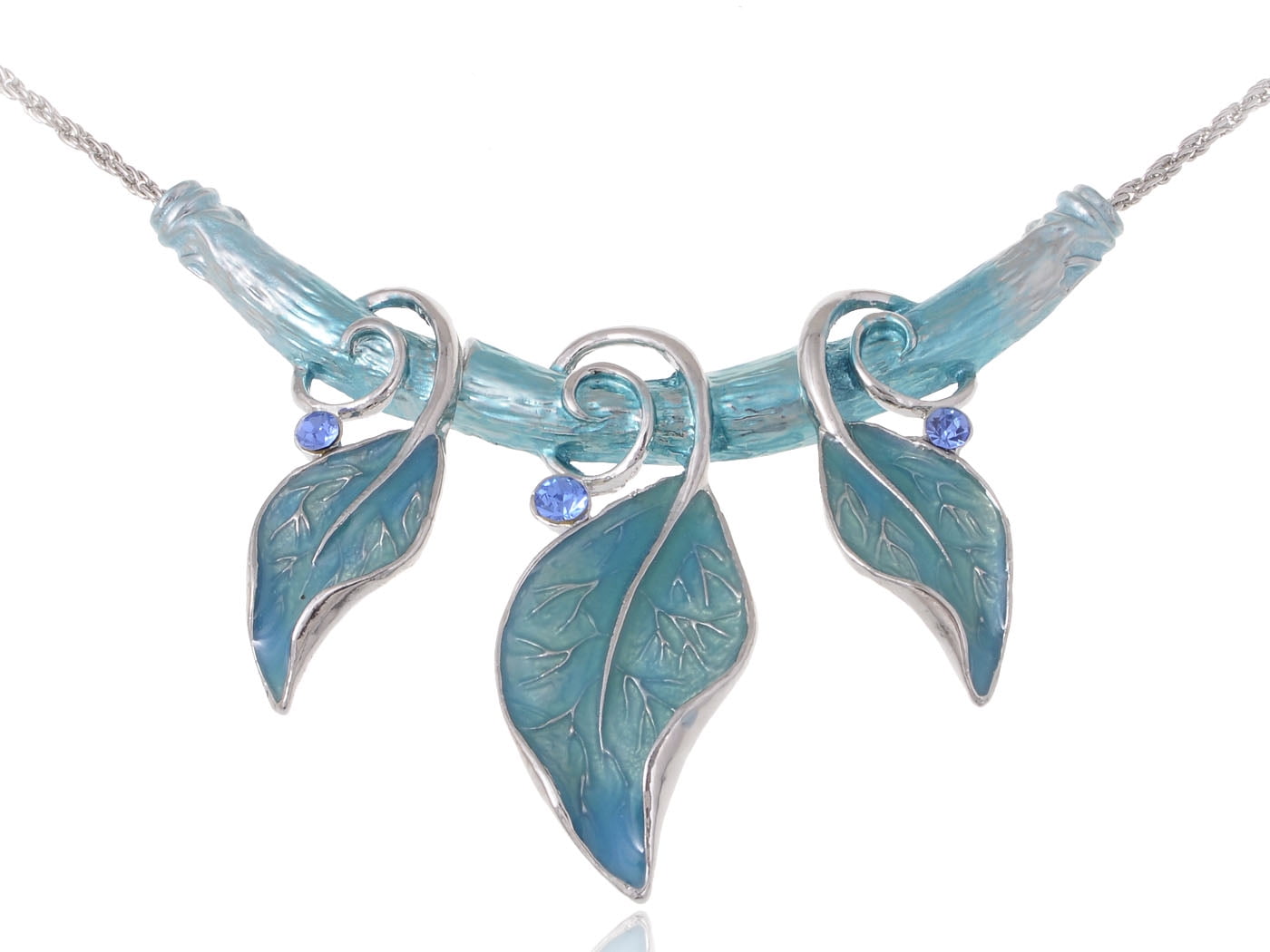 Tone Blue Painted Enamel Vine Leaf Gypsy Gems Pendant Necklace ...