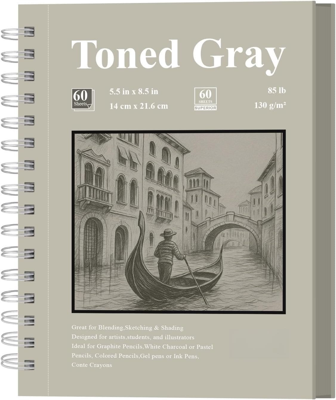 Toned Gray Sketchbook 5.5"x8.5" - 60 Sheets Spiral Bound Drawing Pad ...