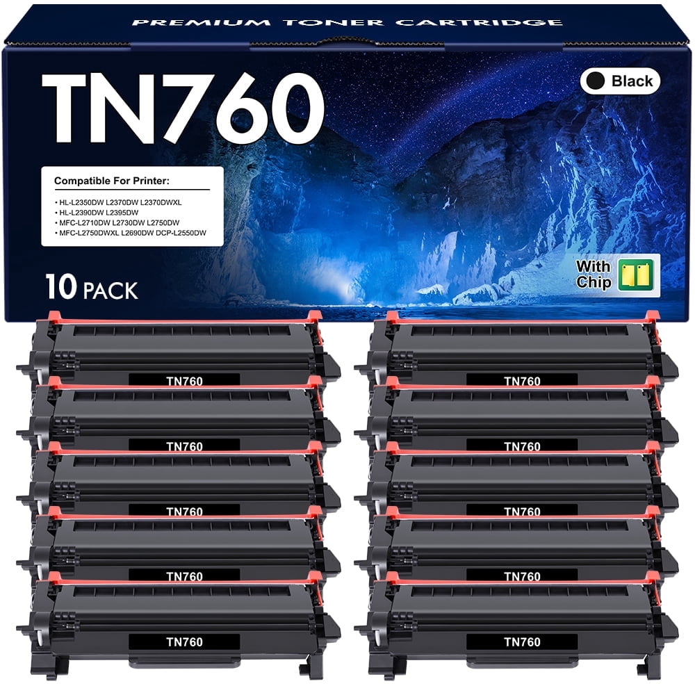 Toner Bank 10-Pack TN760 Toner Cartridge Compatible for Brother TN-760 ...