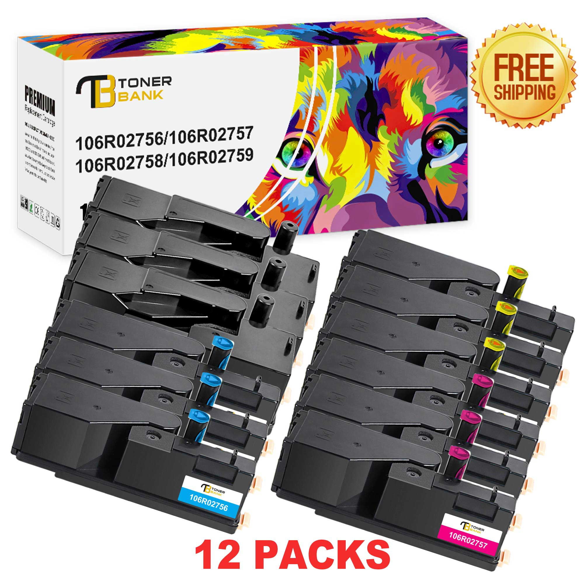 Toner Bank 12-Pack Compatible Toner for Xerox 106R02759 Phaser 6020 ...