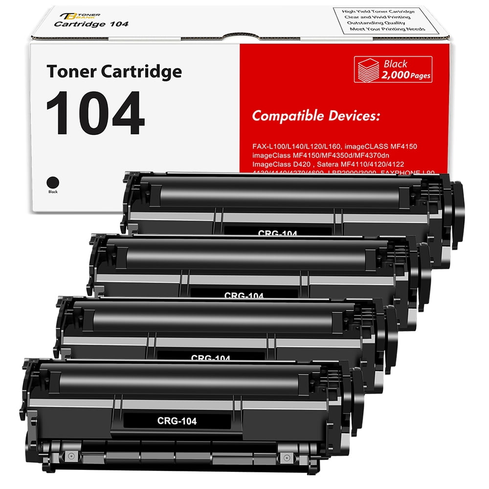 4-Pack 104 Black Toner Cartridge Compatible for Canon 104 CRG 104 CRG104 FAX-L100 MF4370dn D420 ...
