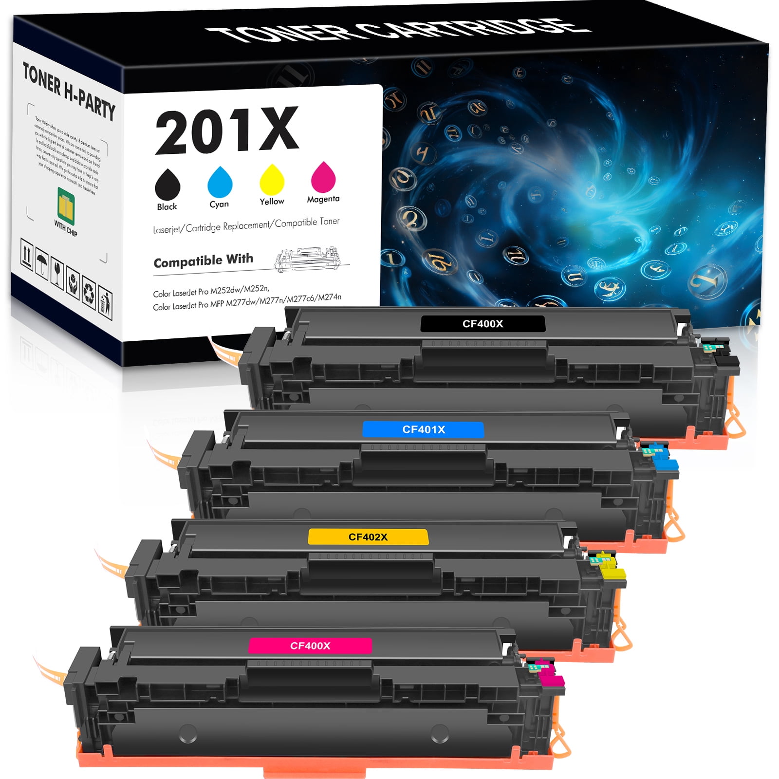 Toner H-Party 4-Pack Compatible Toner for HP 201X 201A CF400X CF401X ...