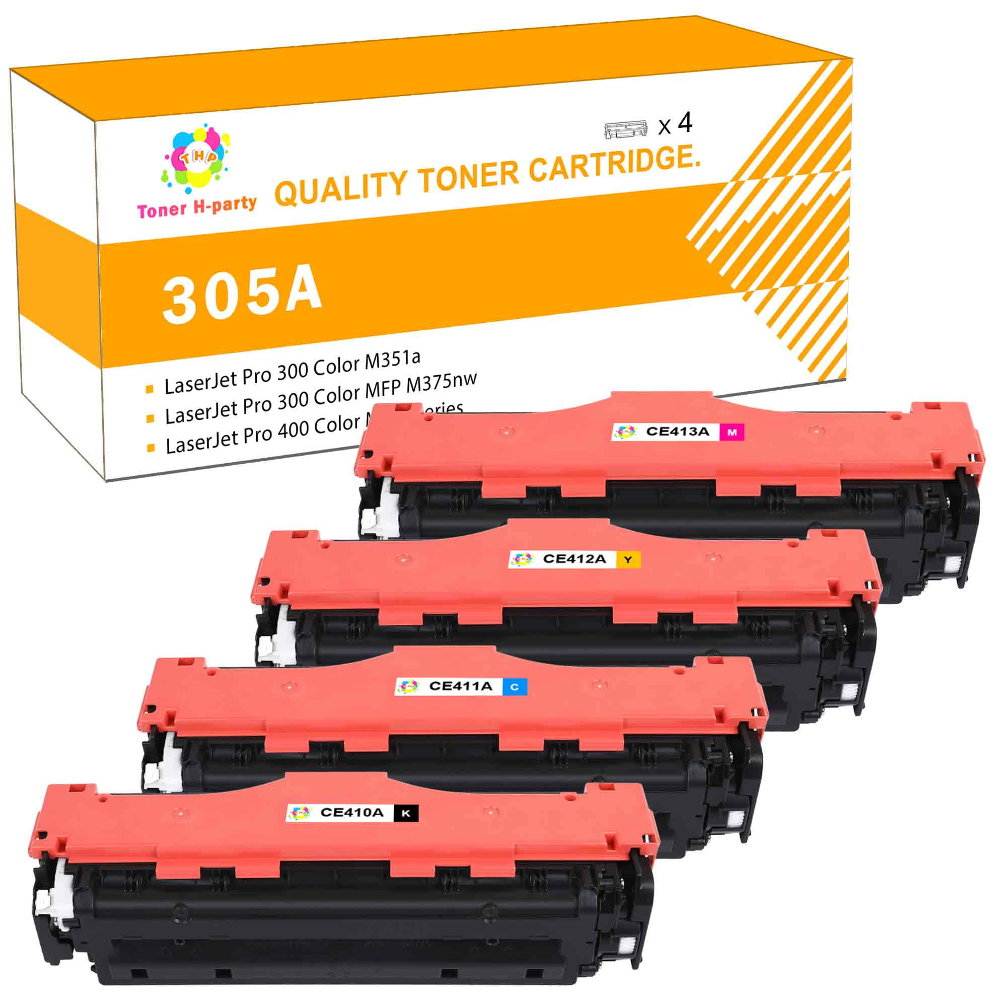 Toner H-Party 4-Pack Compatible Toner Cartridge for HP 305A CE410A Work ...