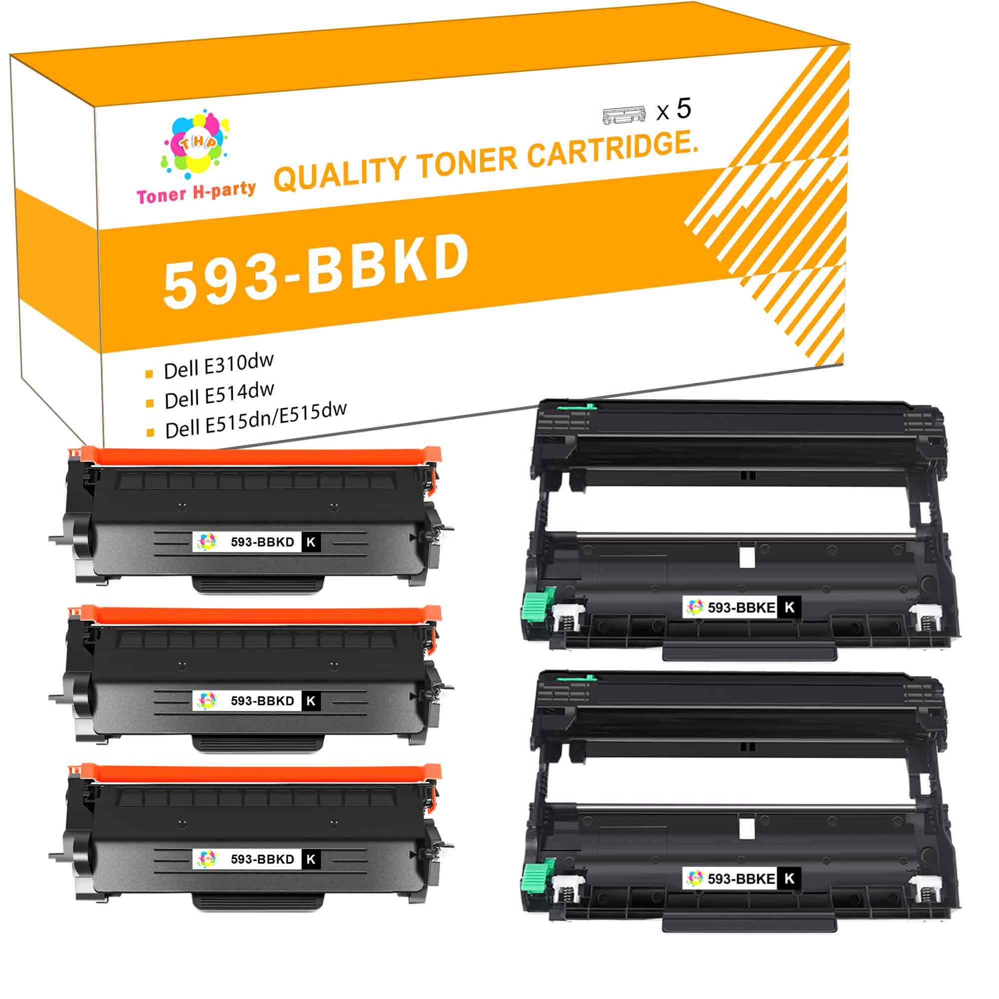 Toner H-Party 5-Pack Compatible Toner Cartridge 593-BBKD & Drum Unit ...