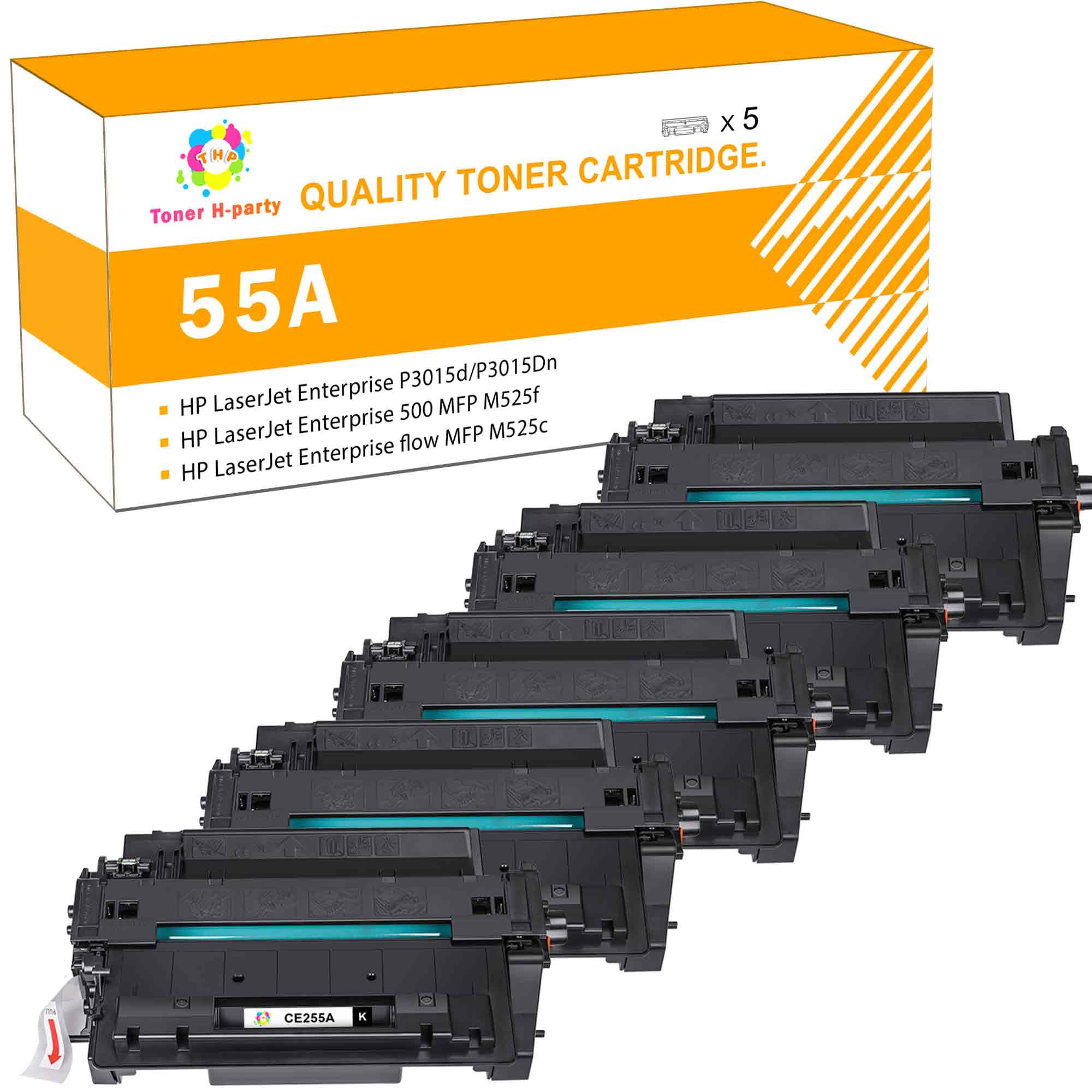 Toner H-Party 5-Pack Compatible Toner Cartridge for HP 55A CE255A ...