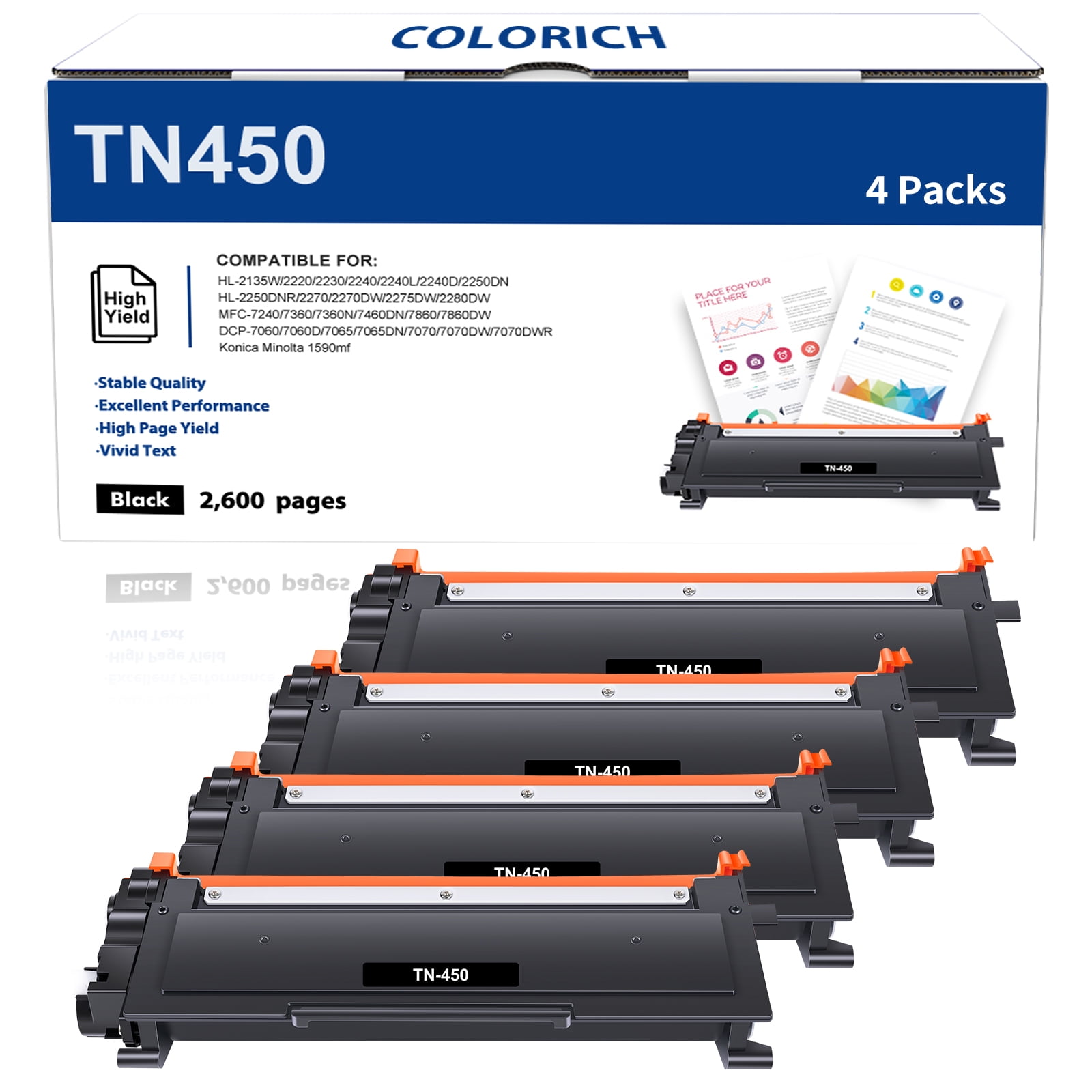 Colorich Compatible Toner Cartridge for Brother TN-450 TN-420 DCP-7055 ...