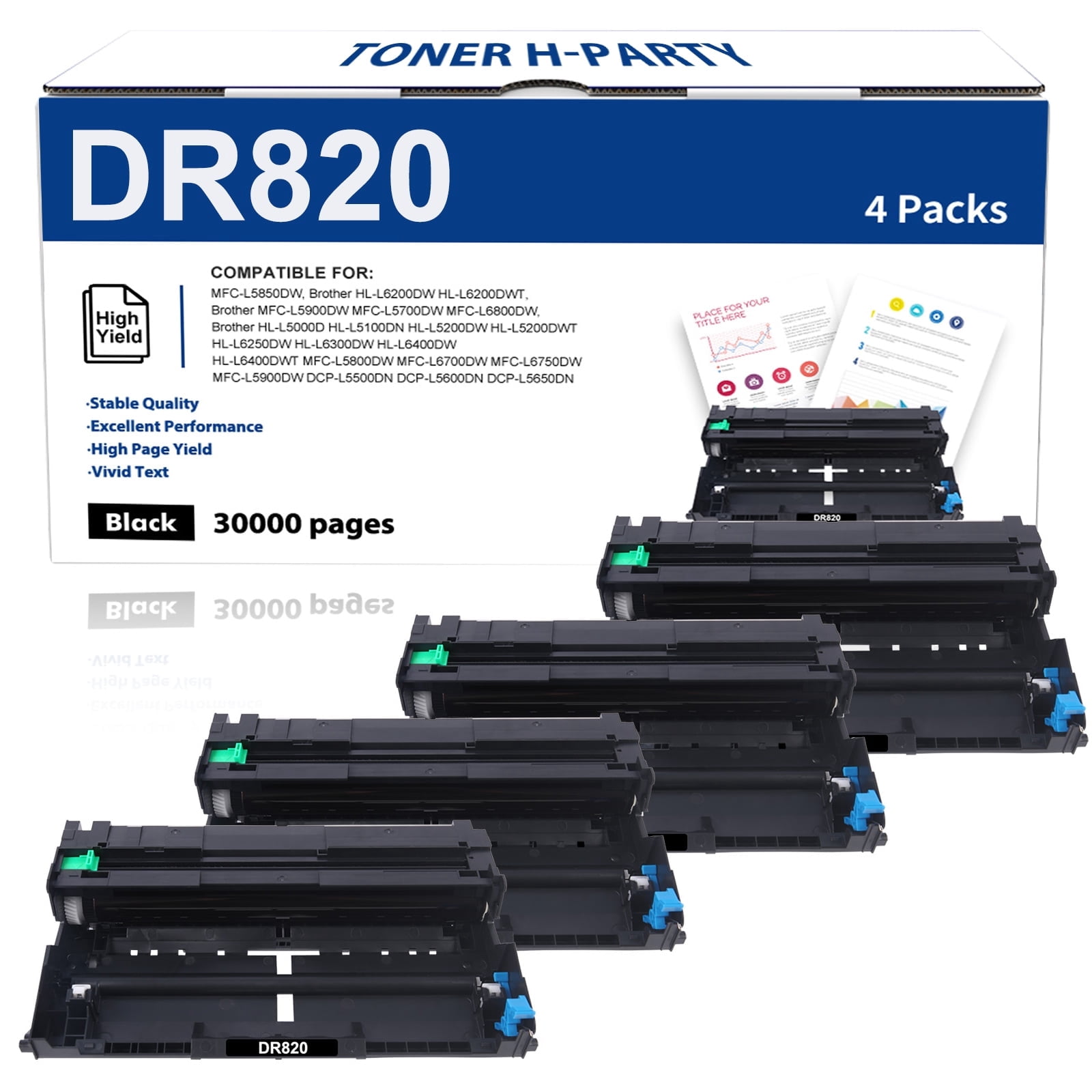 Toner H-Party Compatible Drum Unit for Brother DR820, 4-Pack, Black ...