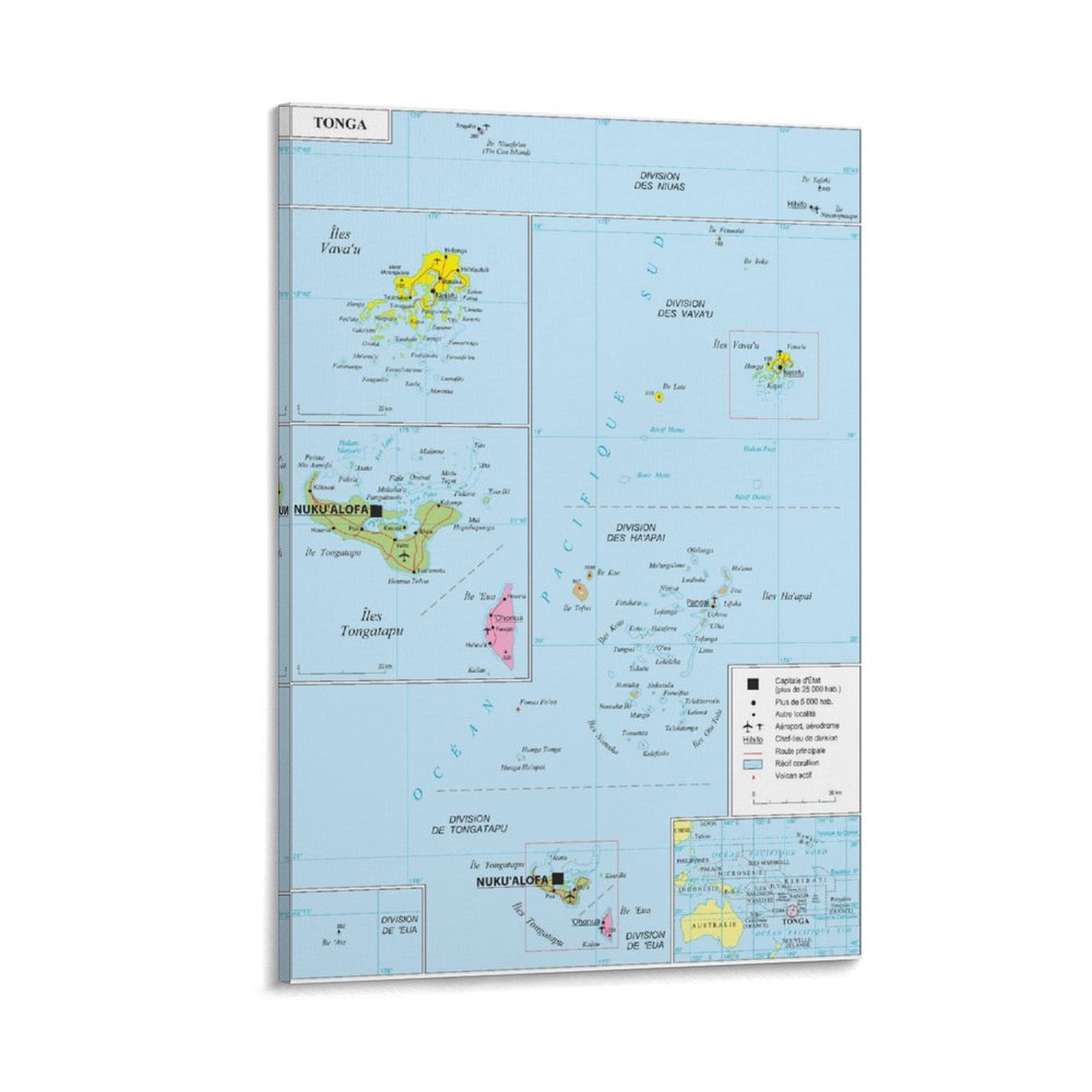 Tonga Map Posters Room Aesthetic Poster Print Art Wall Painting Canvas ...