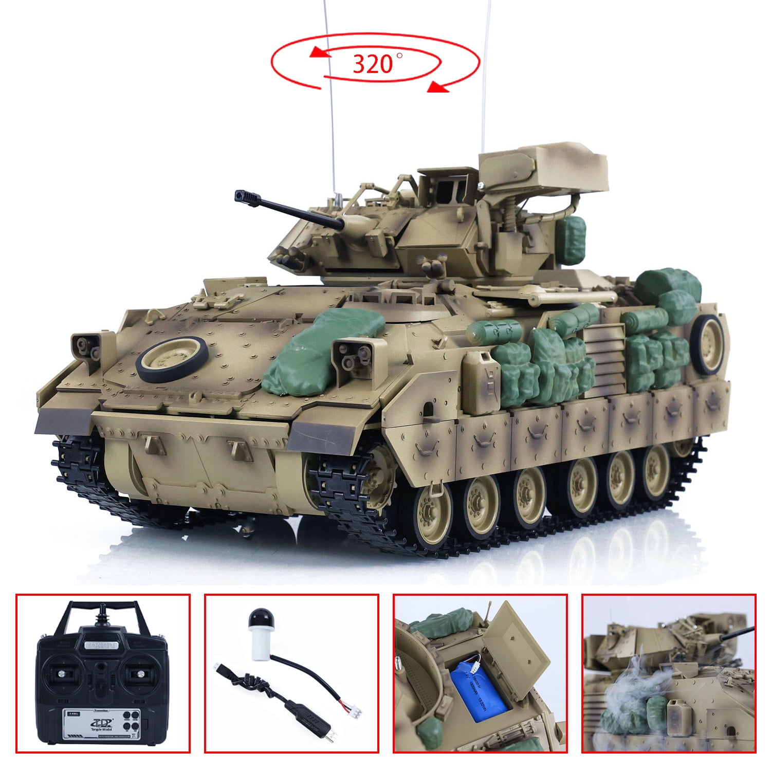 Tongde 1/16 RC Tank M2A2 Bradley Infrared Barrel Recoil Electric Toy ...