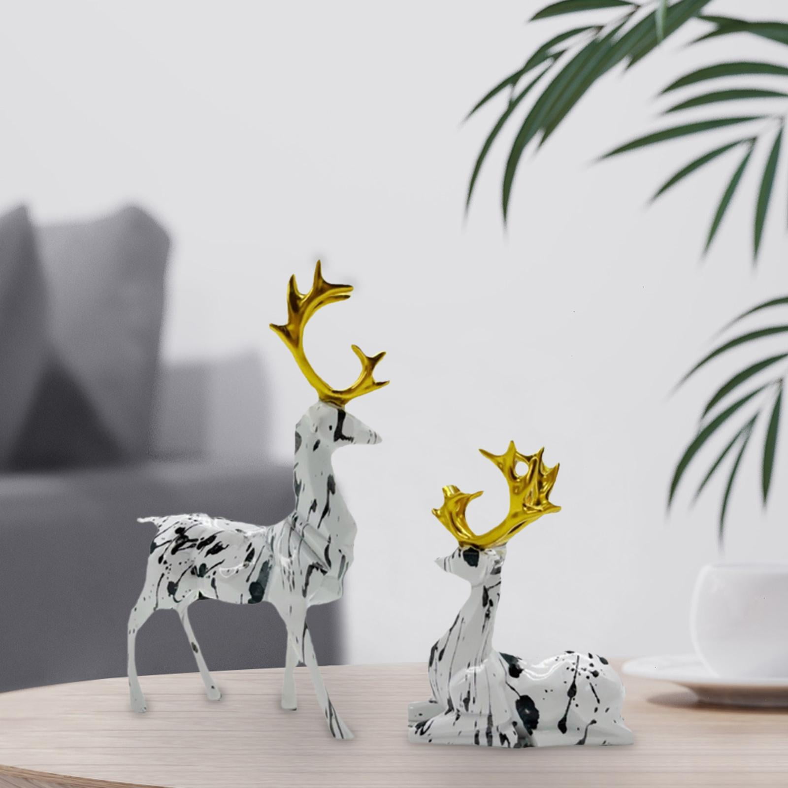 Tongina 2Pcs Deer Figurines Elk Statue Collection Miniature Figurine ...