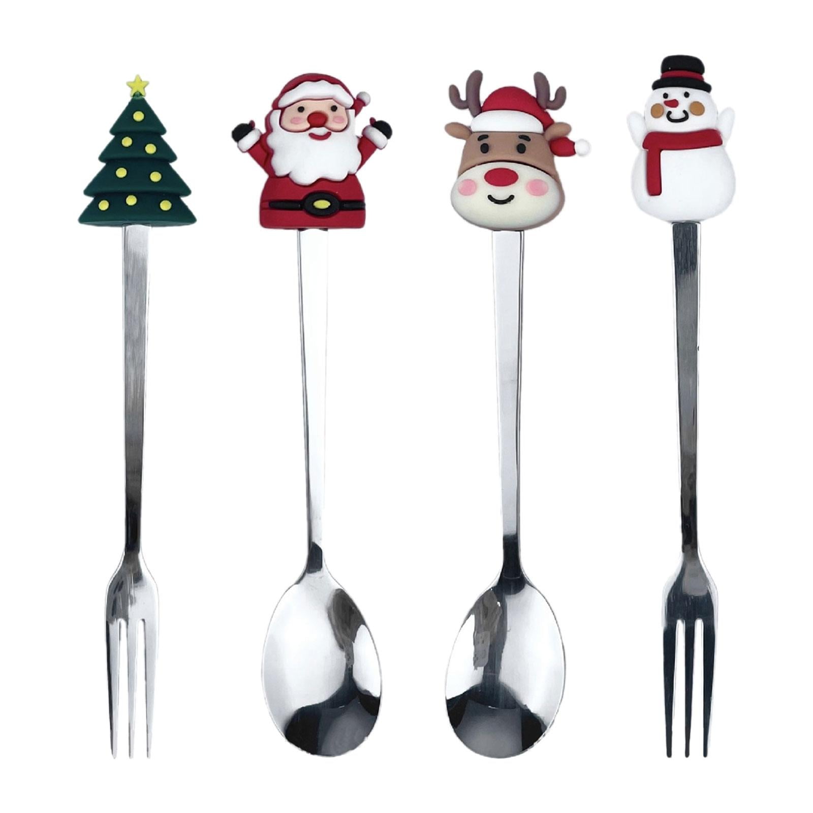 Tongina 4Pcs Christmas Coffee Spoons Forks Set Tasting Spoons and Forks ...