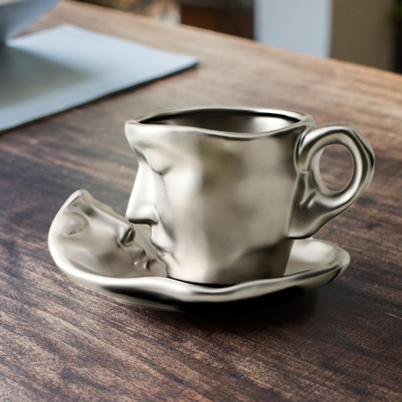 Tongina Ceramic Coffee Mug with Saucer Set Love Kissing Minimalist ...